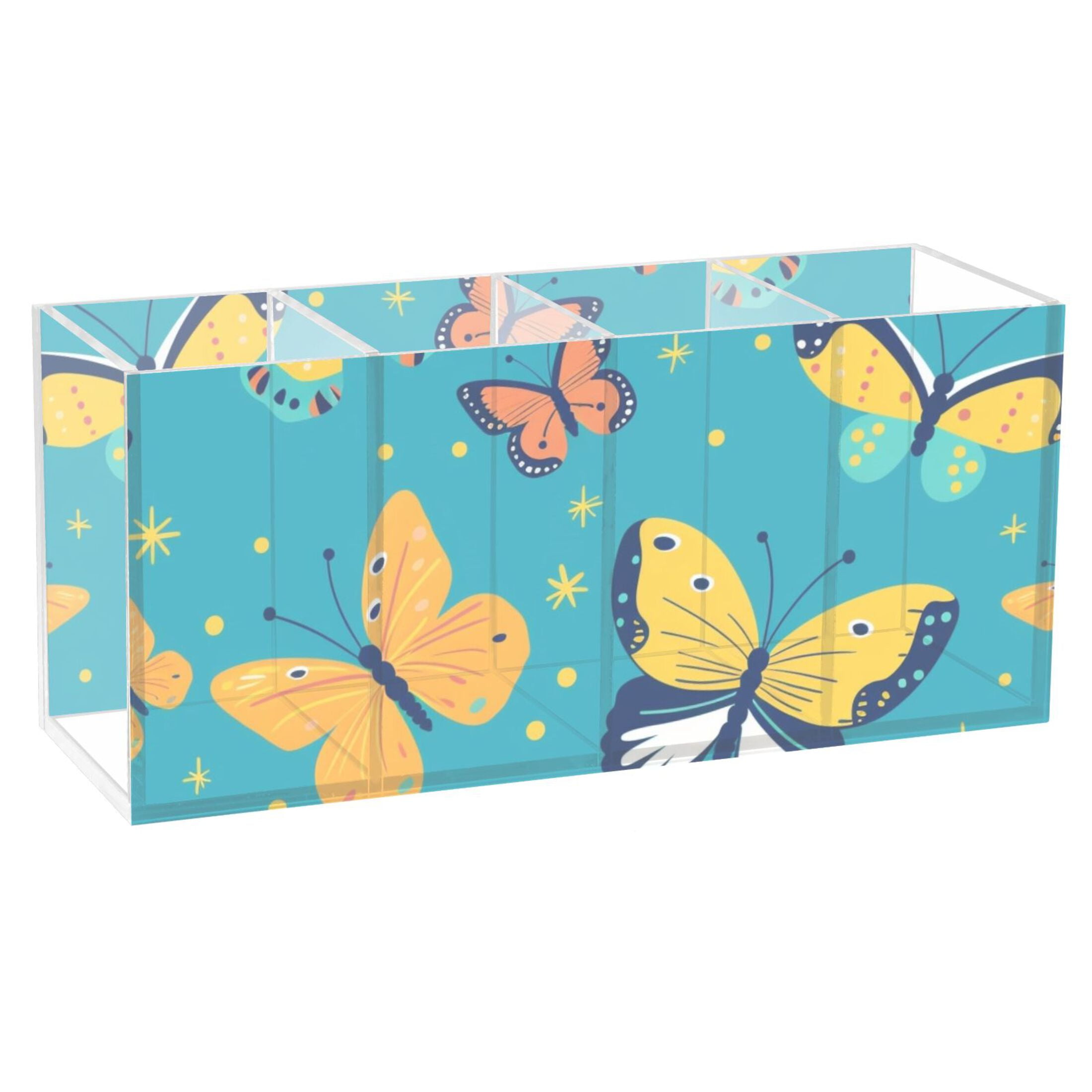 Vibrant Cartoon Butterflies Acrylic Pen Holder 4 Compartments Clear ...
