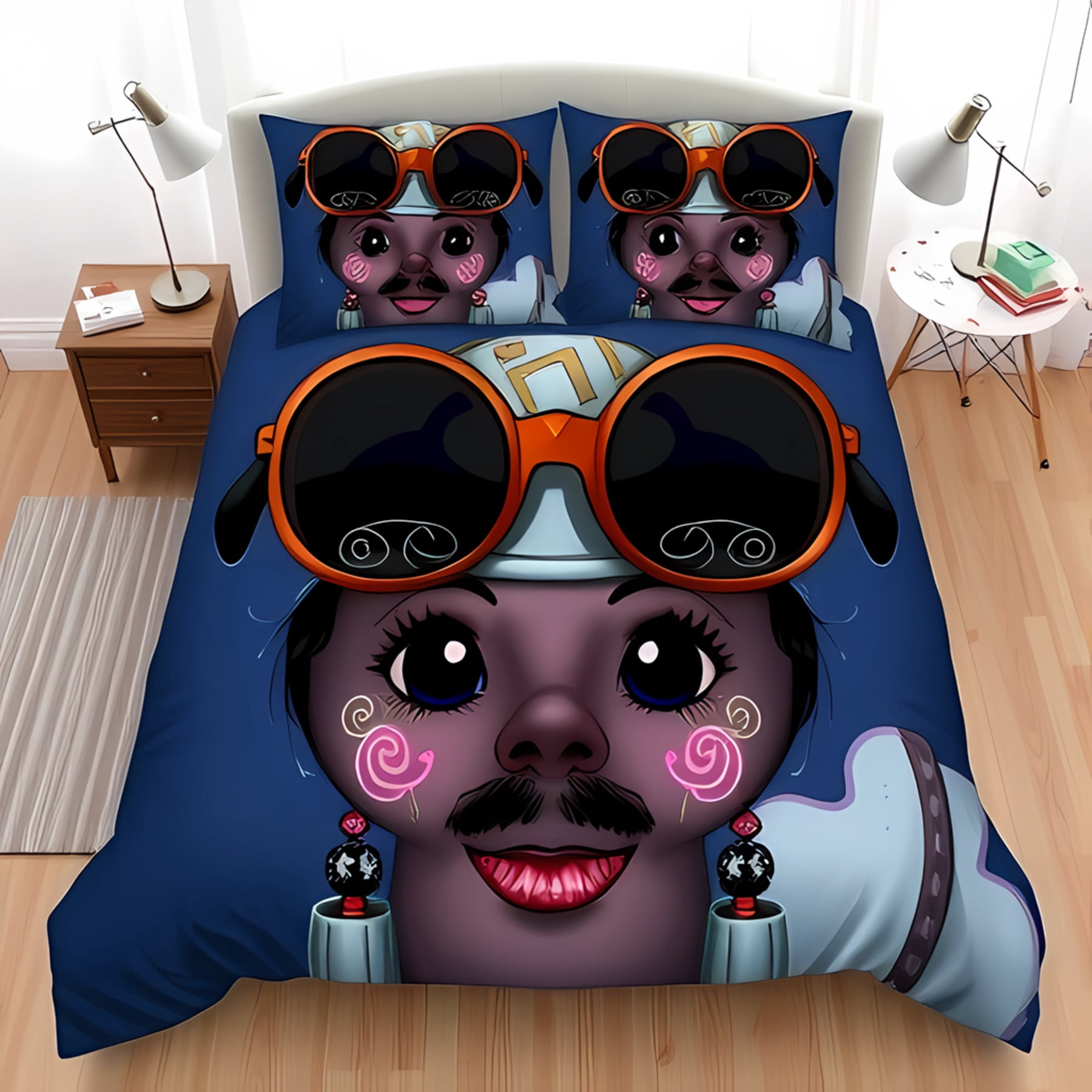 Vibrant Cartoon Character 3-Piece Duvet Cover Set - Smiling Dark ...