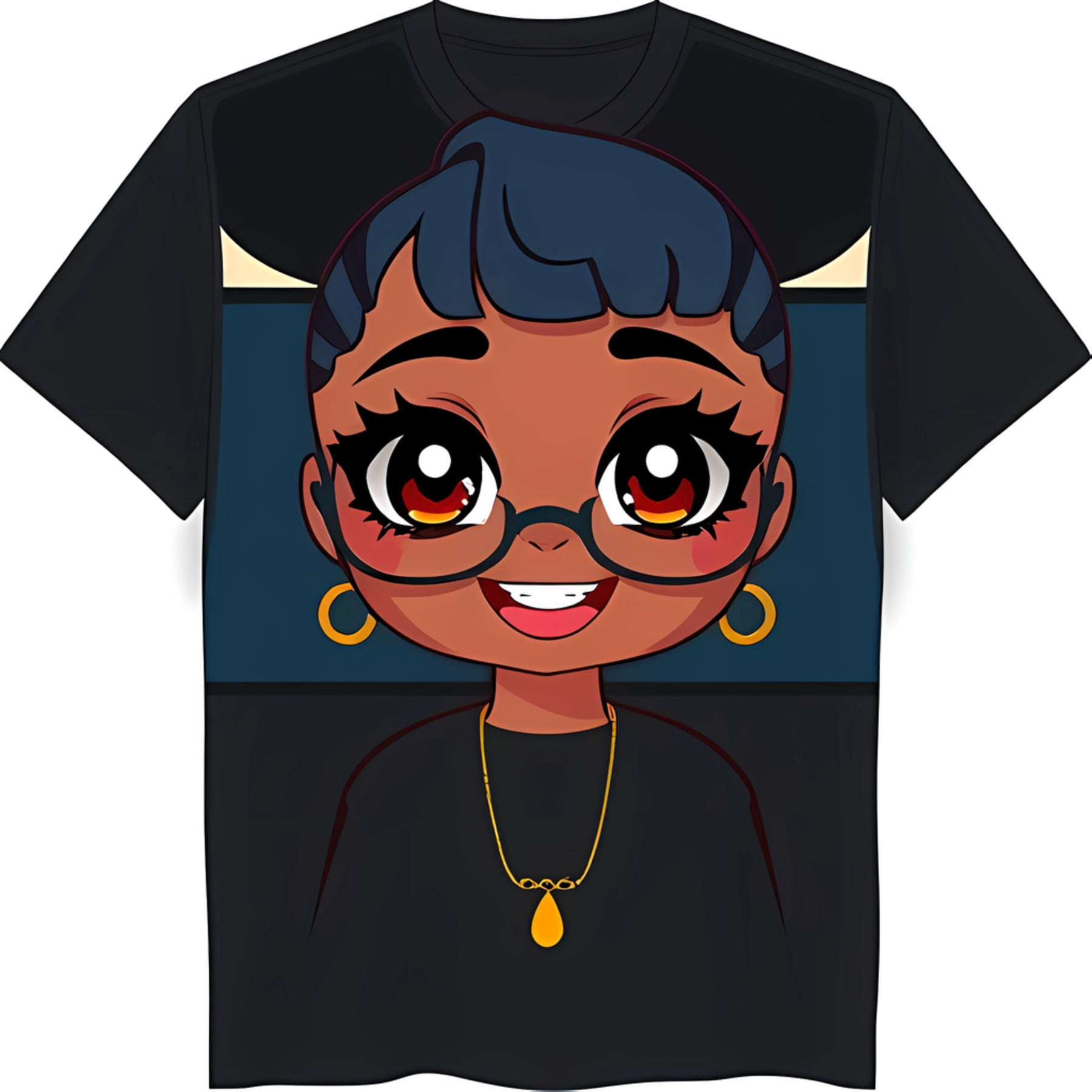 Vibrant Cartoon Character Graphic T-Shirt for Women Black Tee with ...