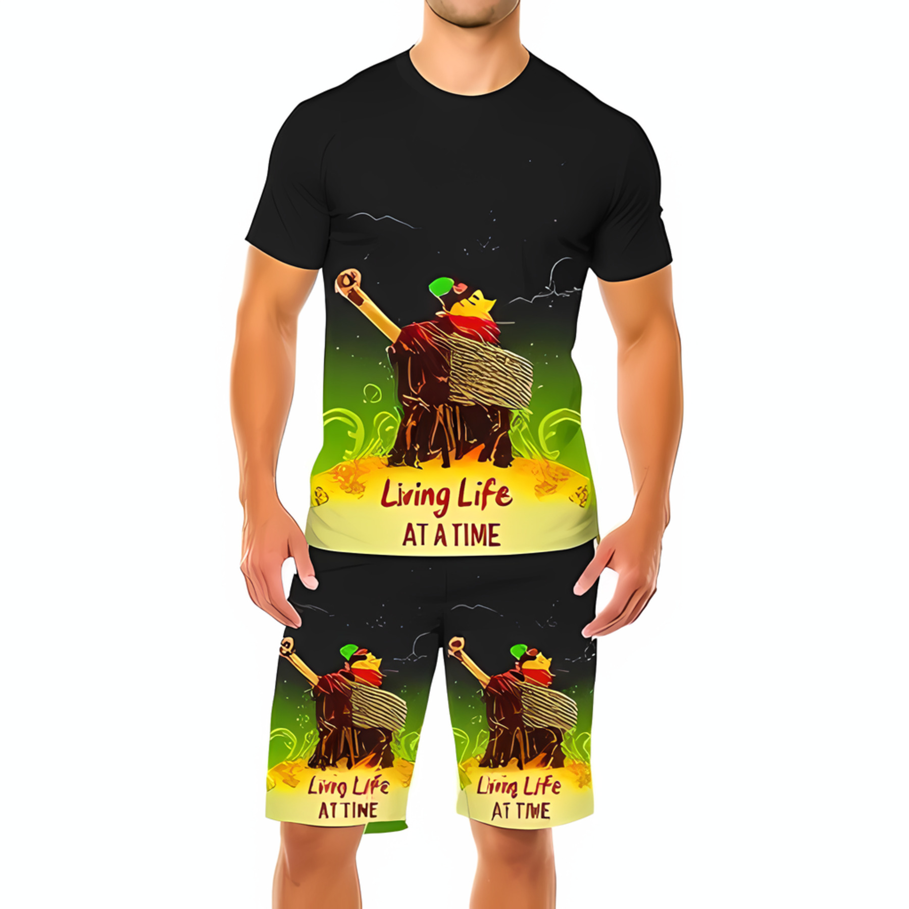 Vibrant Cartoon Character Print T-Shirt and Shorts Set - Whimsical ...