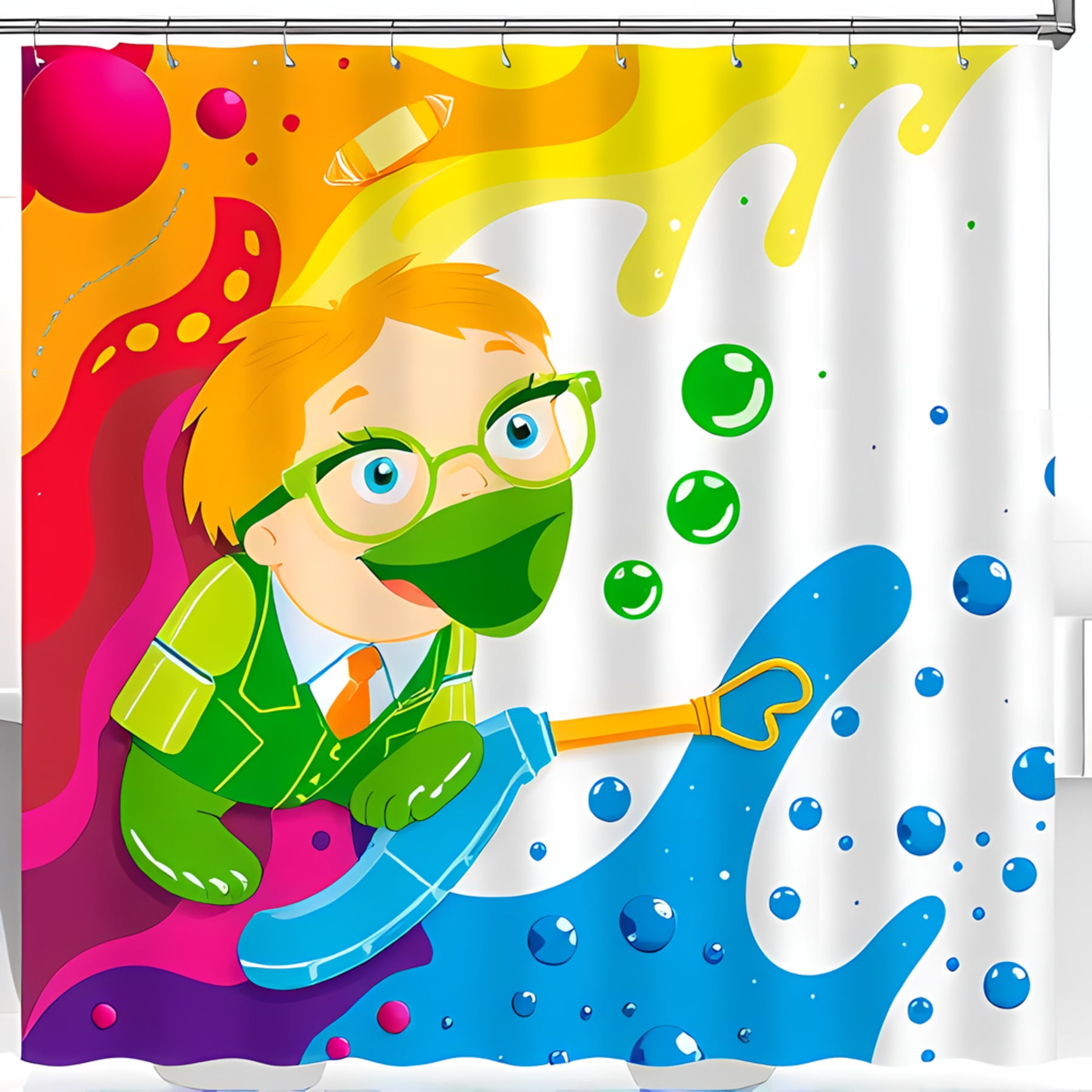 Vibrant Cartoon Character Shower Curtain - Green Skin Blue Eyes Playful ...