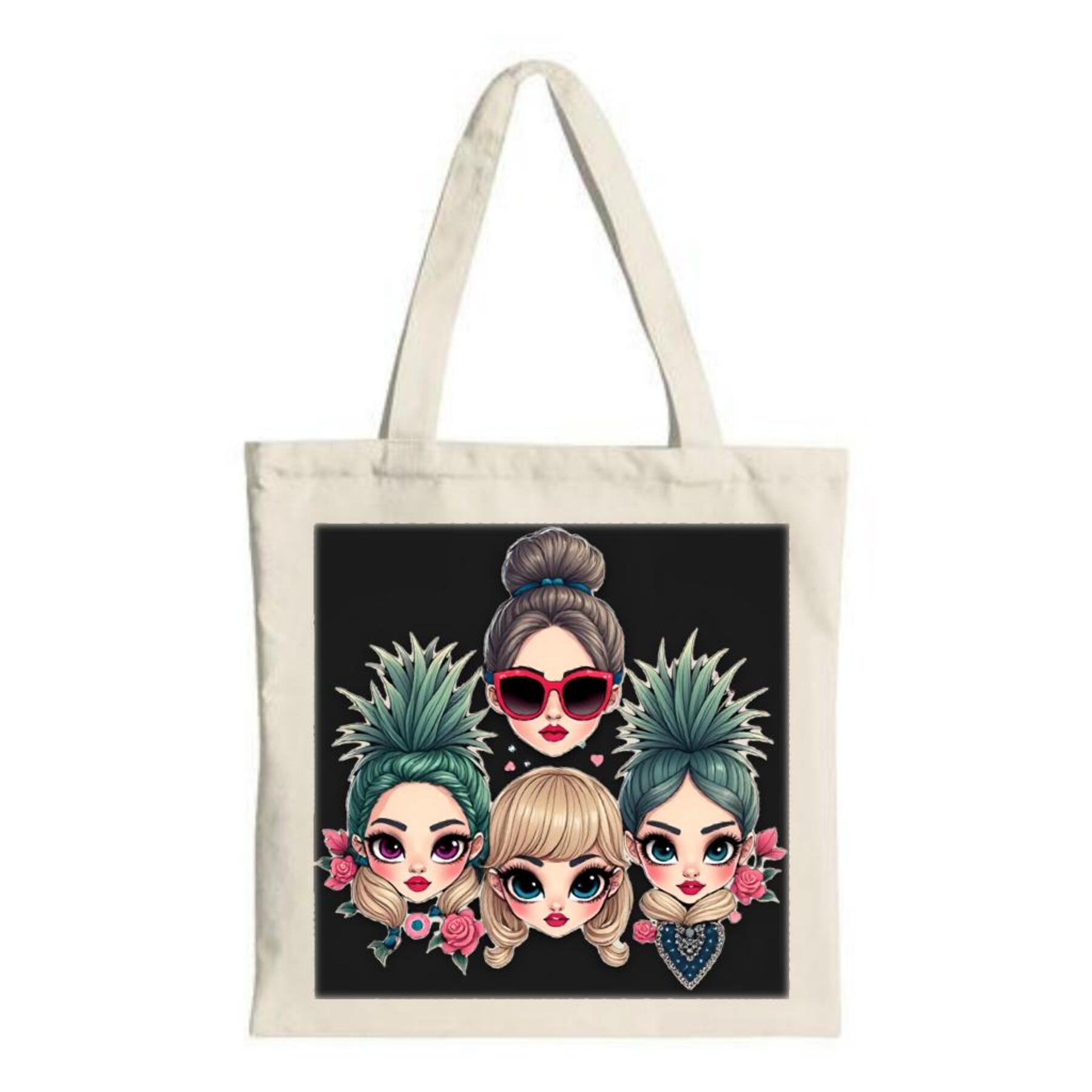 Vibrant Cartoon Characters Canvas Tote Bag - Three Colorful Characters ...