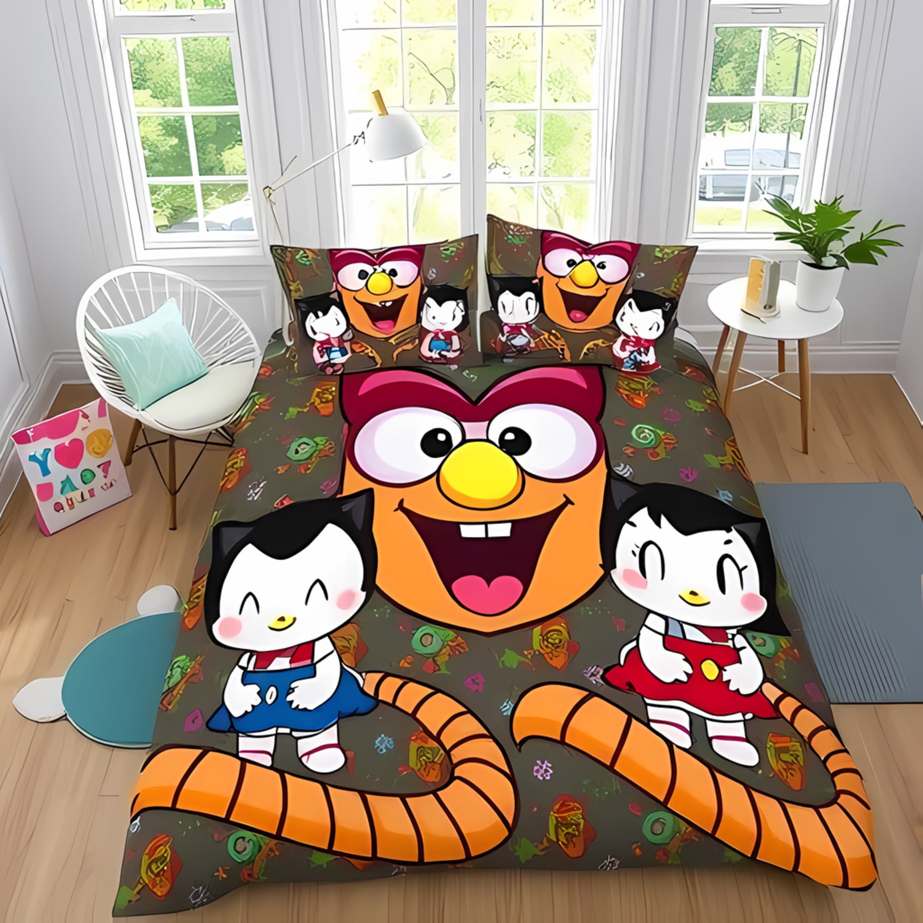Vibrant Cartoon Comforter Set Colorful Bedding with Smiling Characters ...