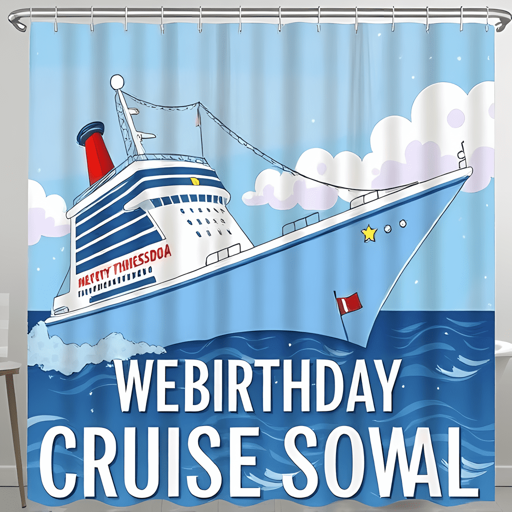 Vibrant Cartoon Cruise Ship Shower Curtain - "Merty Thiessdoa" with Fun ...