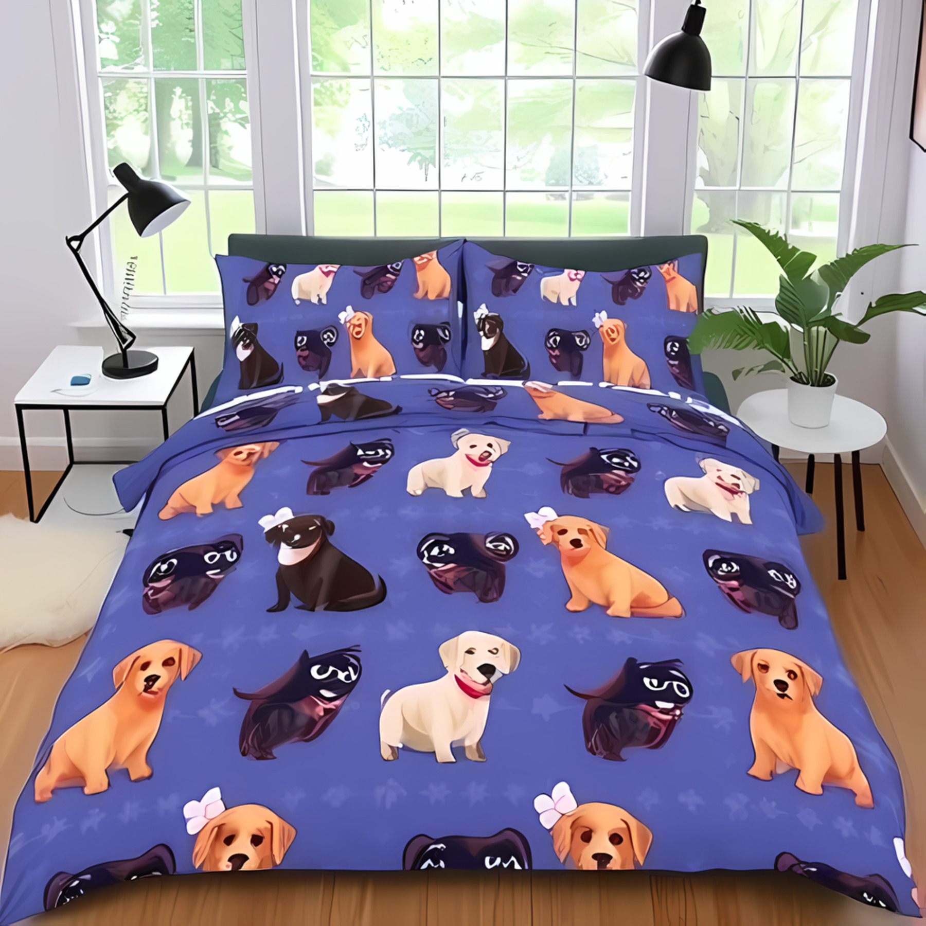 Vibrant Cartoon Dog Bedding Set Playful Duvet Cover & Bedspread with ...