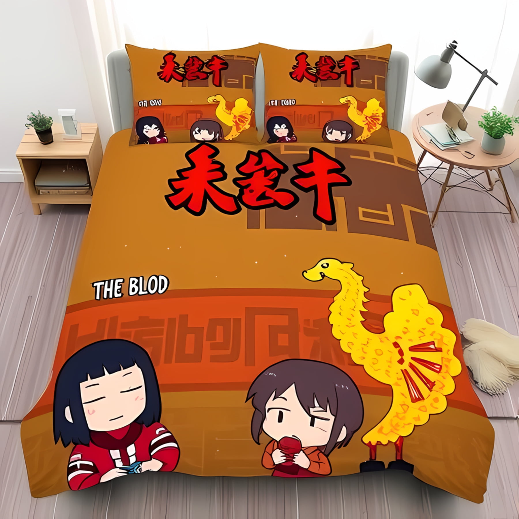 Vibrant Cartoon Duvet Cover Set with Chibi Anime Characters & Mythical ...