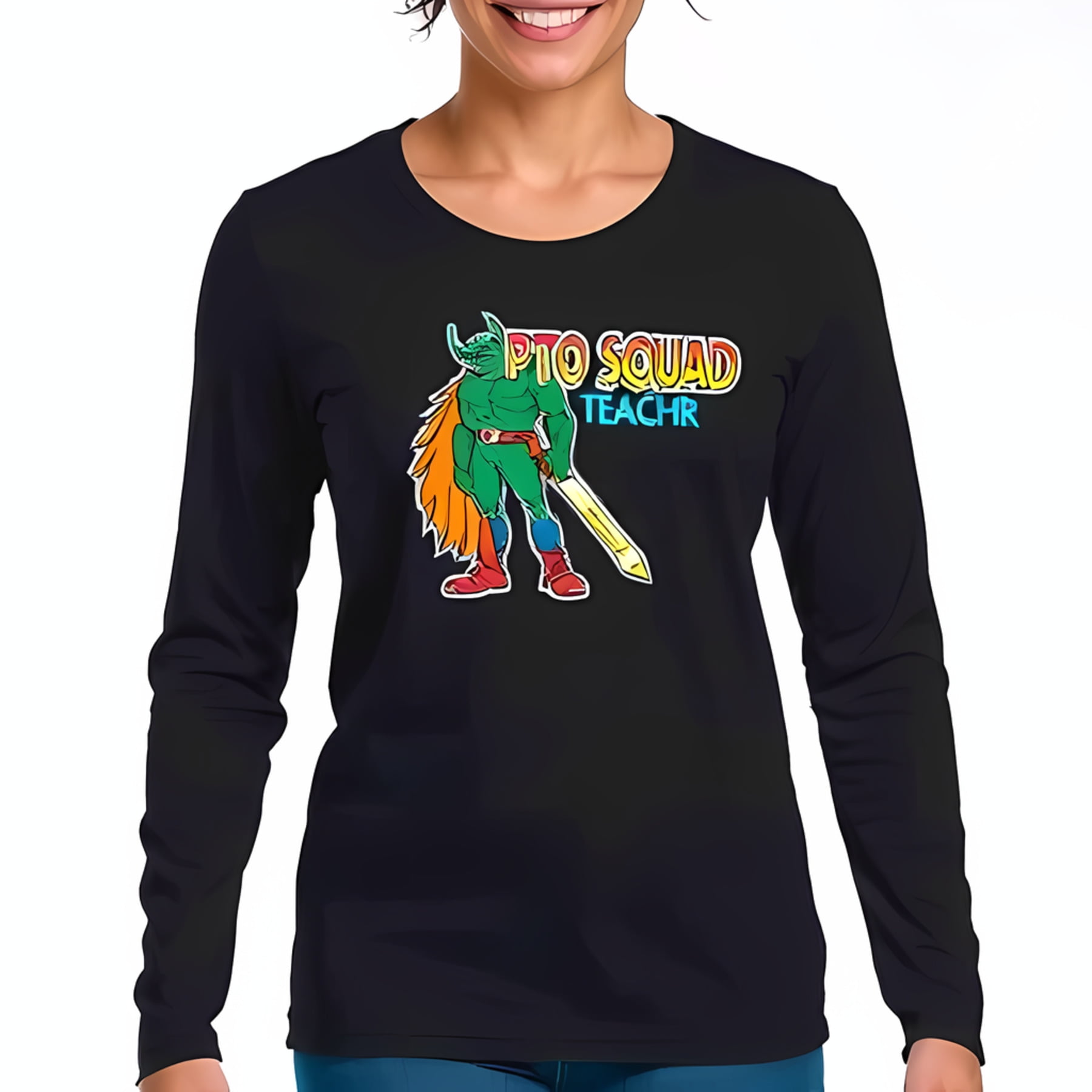 Vibrant Cartoon Long Sleeve T-Shirt - PTO Squad TeachR Graphic Design ...