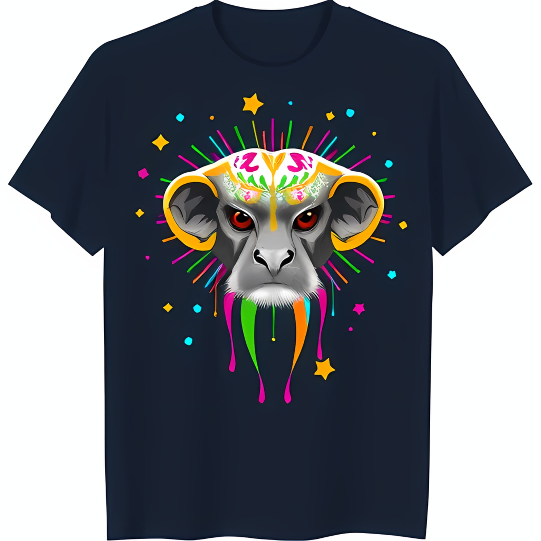 Vibrant Cartoon Monkey Graphic T-Shirt Design on Black Tee - Walmart.com