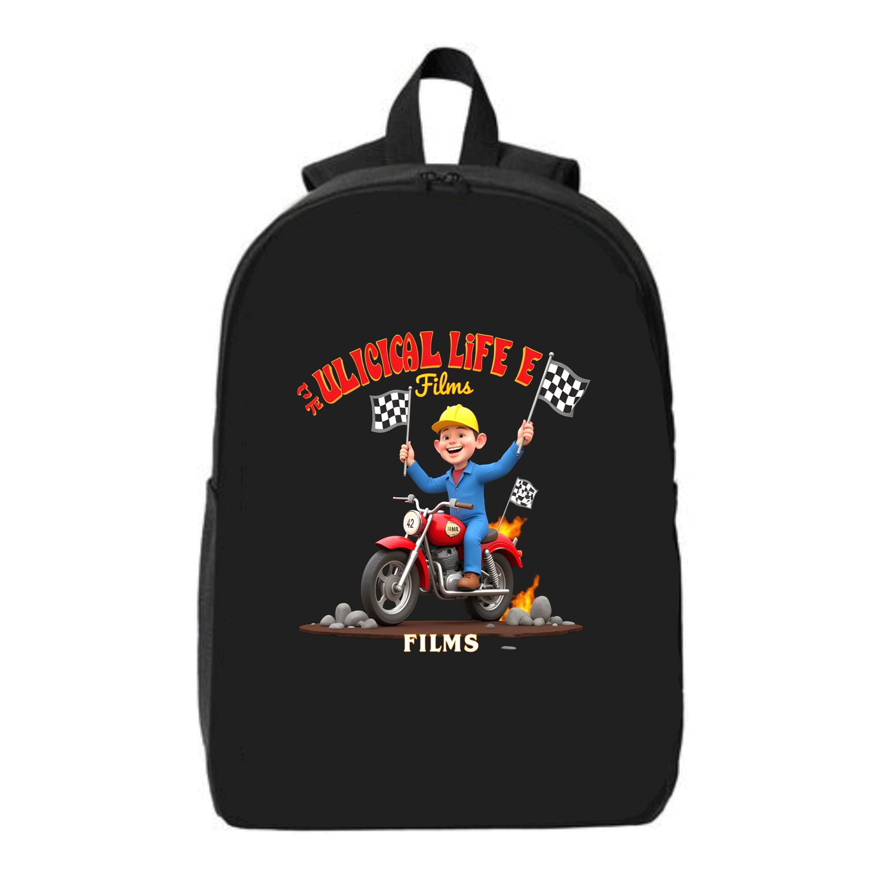 Vibrant Cartoon Motorcycle Design Laptop Backpack - Fits 15 " Laptop ...