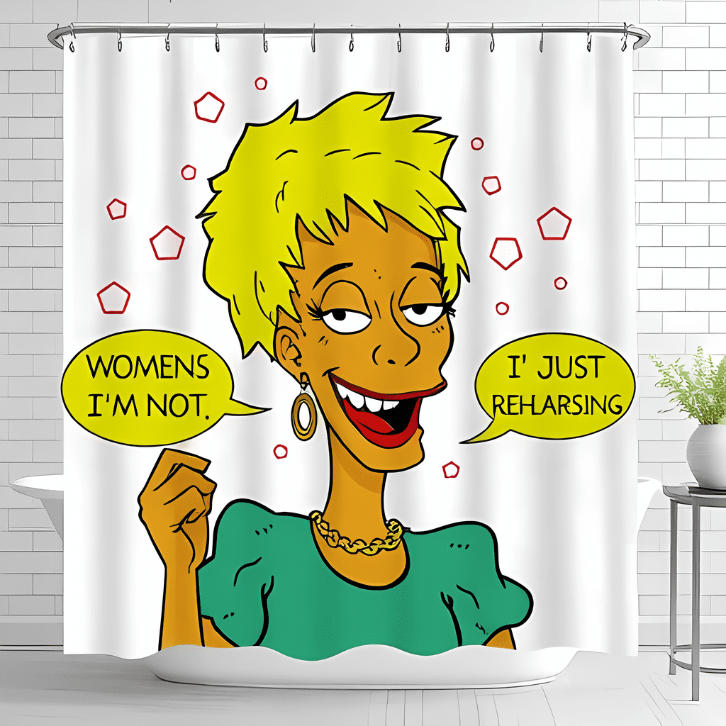 Vibrant Cartoon Shower Curtain with Cheerful Woman Bright Colors ...