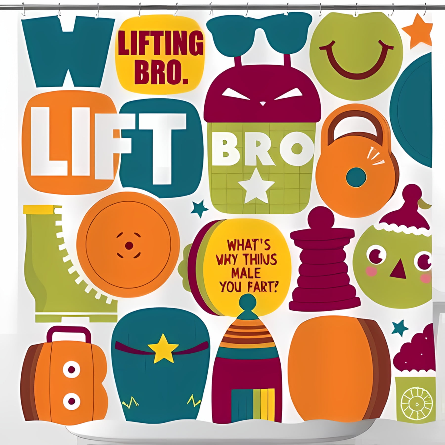 Vibrant Cartoon Shower Curtain with Playful Collage Oversized Letters ...