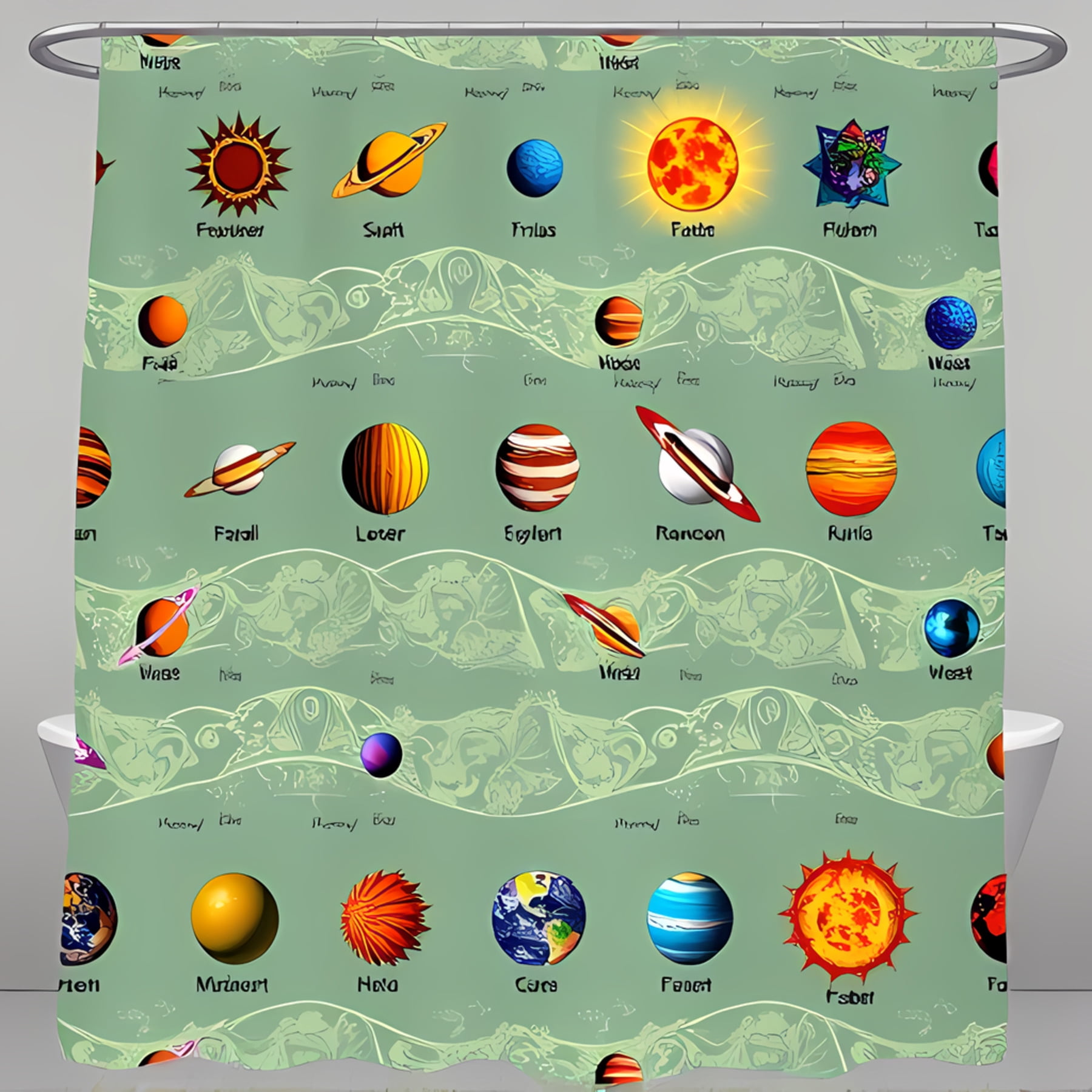 Vibrant Cartoon Solar System Shower Curtain - Whimsical Planets & Stars ...