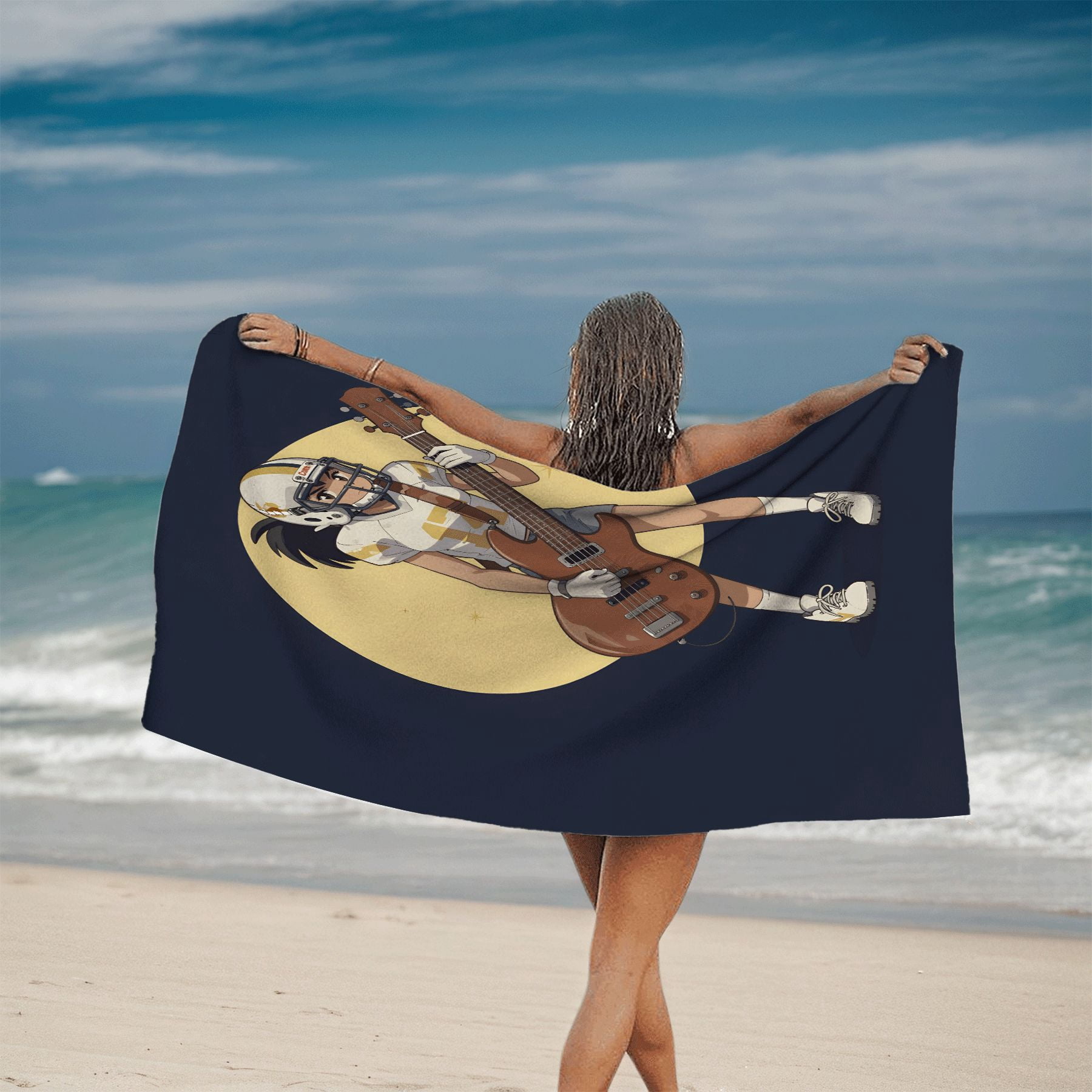 Vibrant Cartoon Sports Character Beach Towel - Electric Guitar Design ...