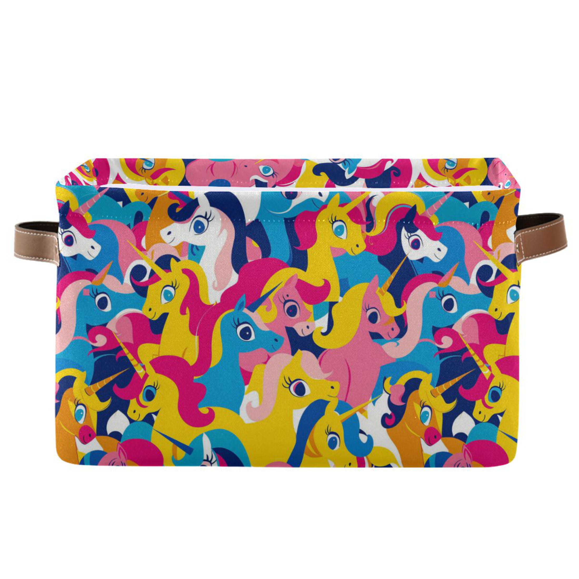 Vibrant Cartoon Unicorns Storage Bins with Handle Fabric Organizer ...