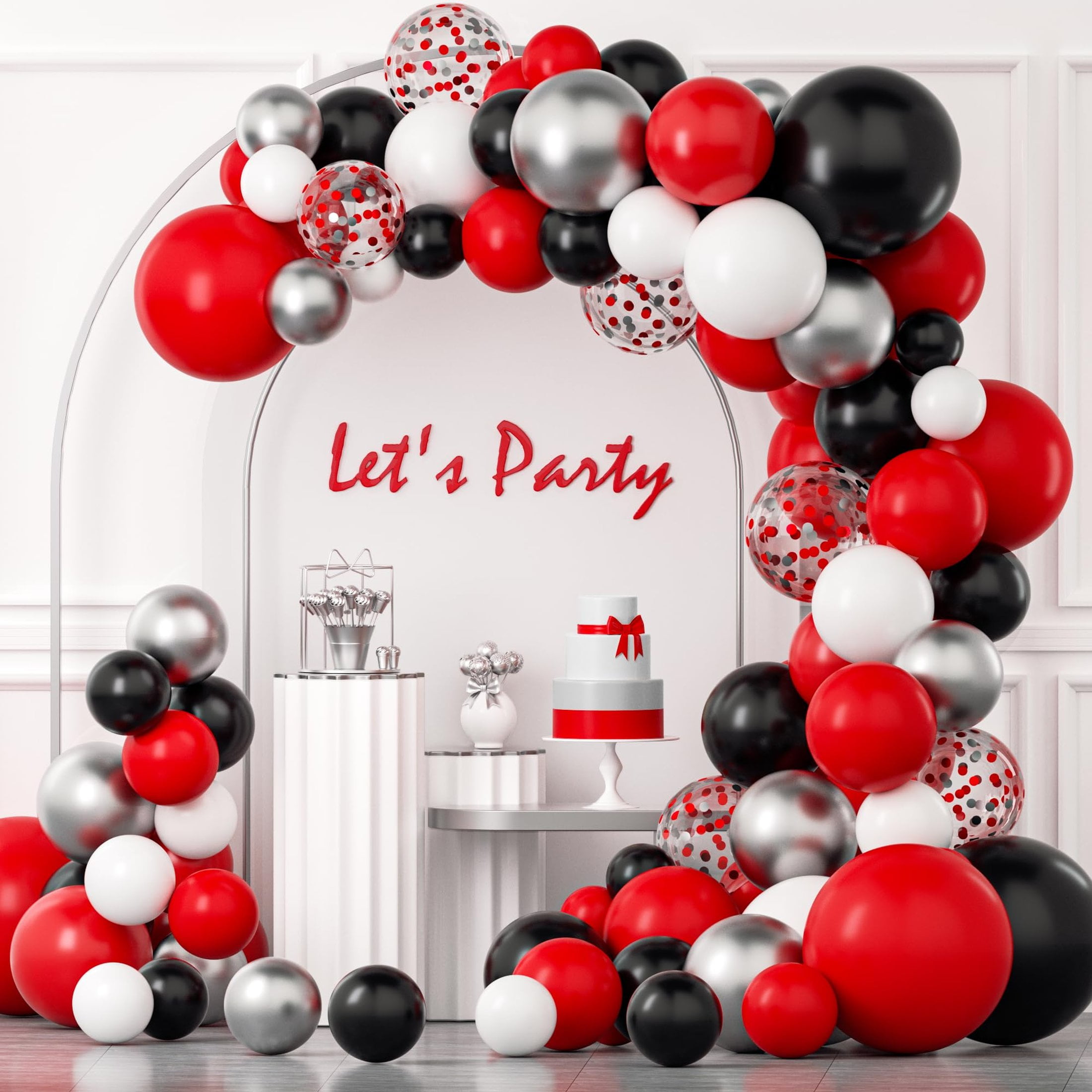 Vibrant Celebration Balloon Arch Kit - 115 Pieces of Red, Black, White ...
