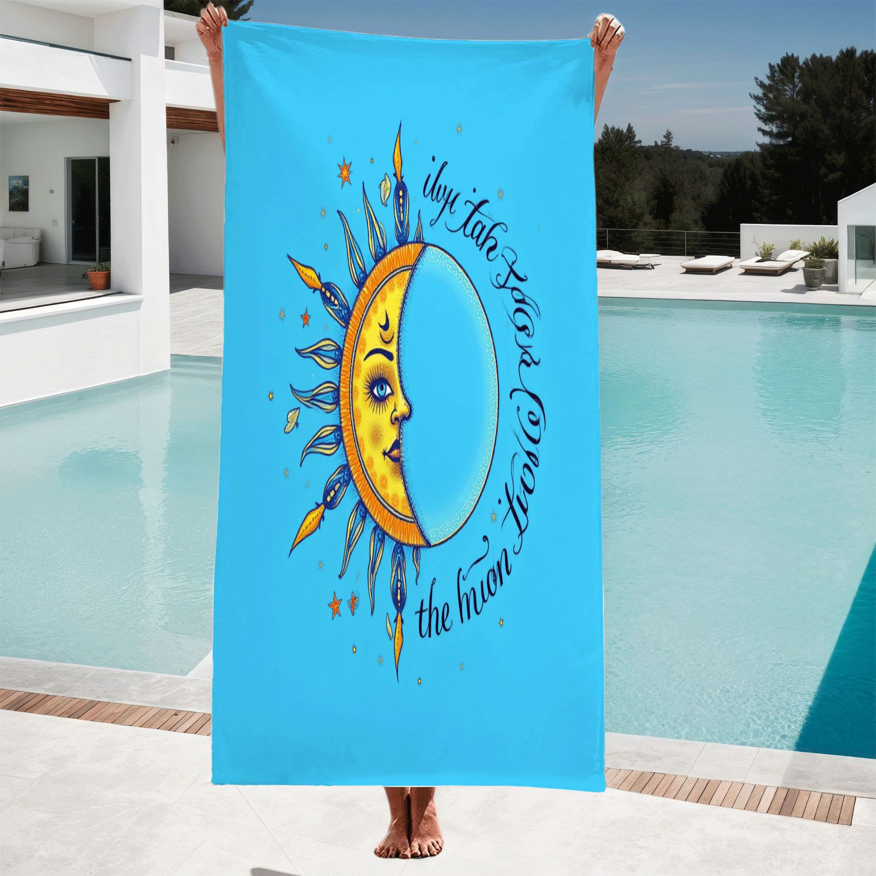 Vibrant Celestial Beach Towel - Sun & Moon Design with Stars Perfect ...
