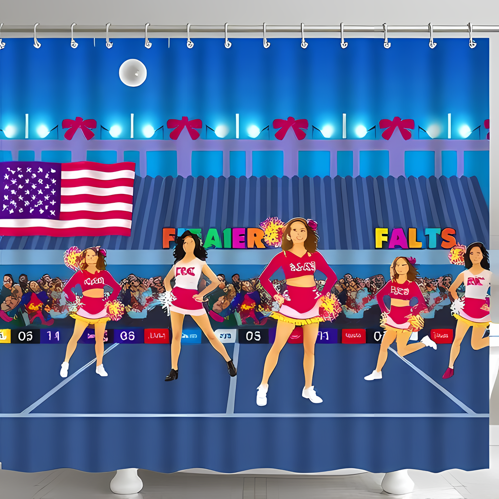 Vibrant Cheerleading Squad Shower Curtain - Night Sky Sports Theme with ...