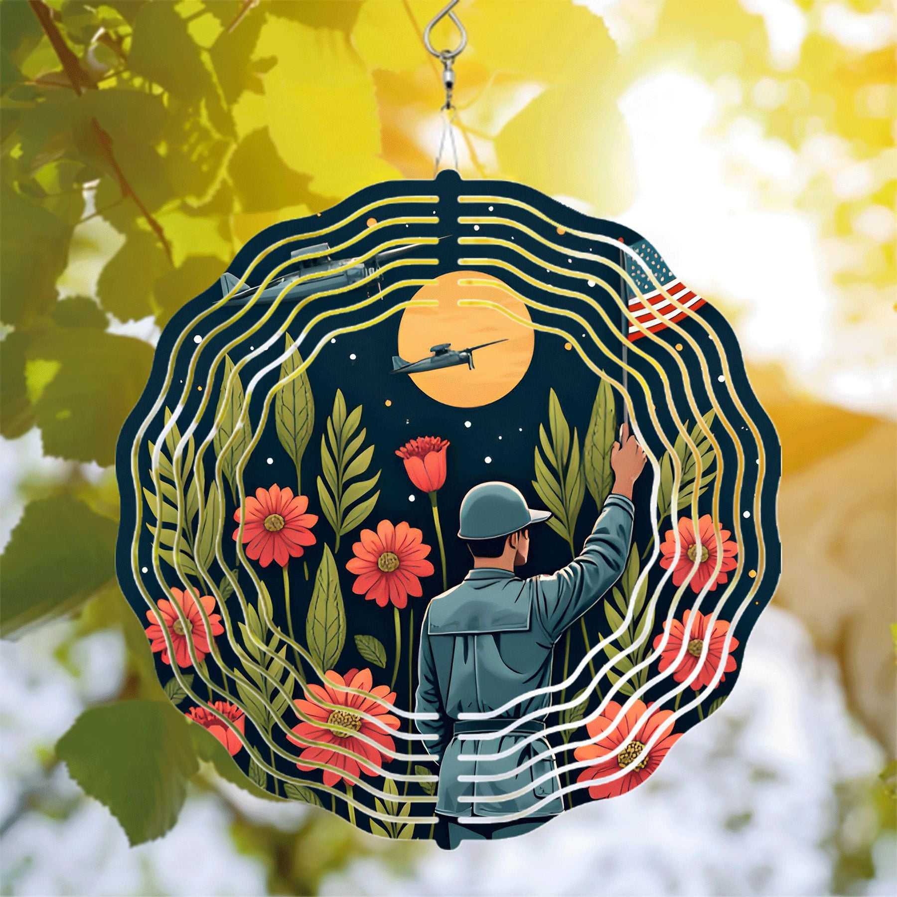Vibrant Circular Metal Wind Spinner with Aircraft Design - Beautiful ...