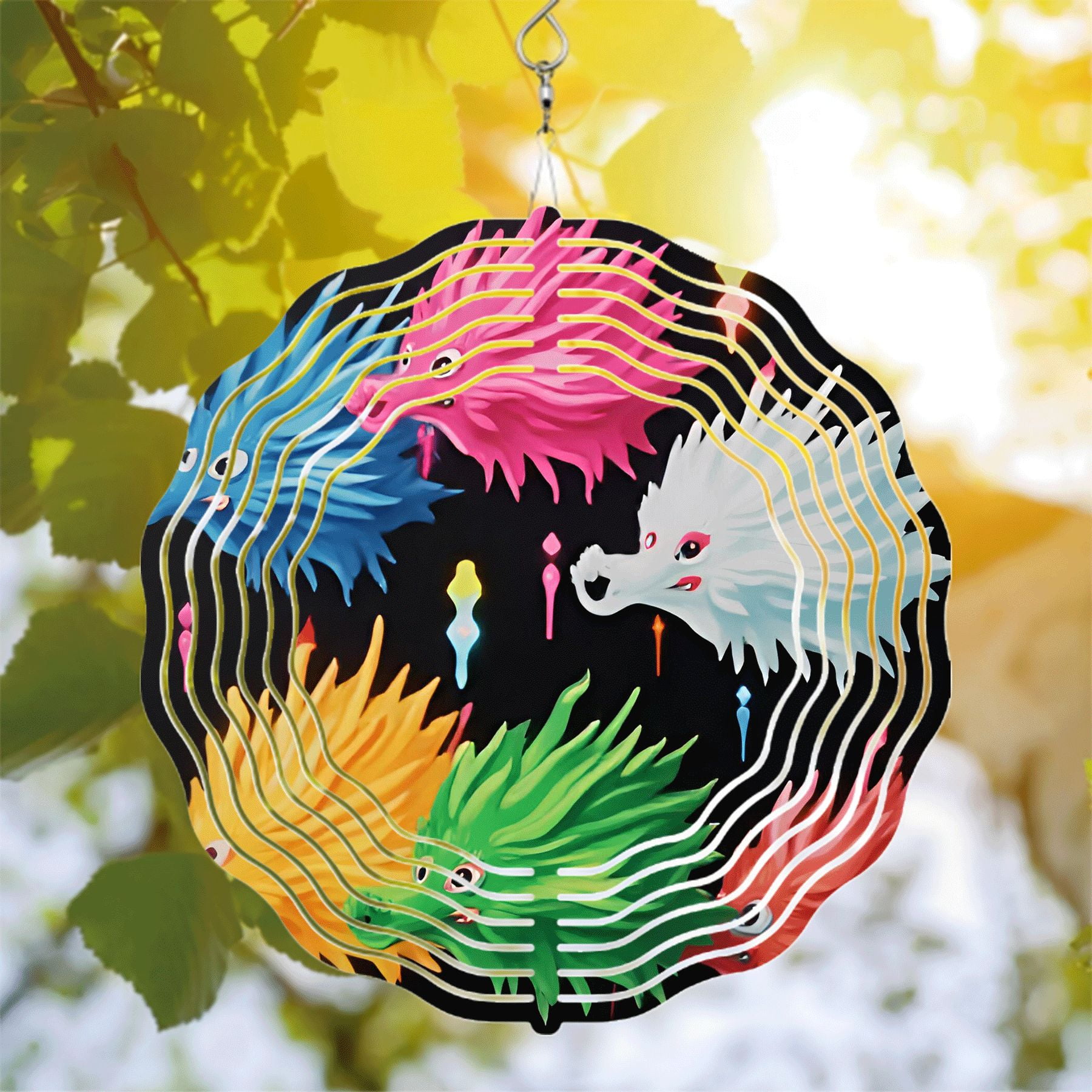 Vibrant Circular Metal Wind Spinner with Colorful Animal Heads ...