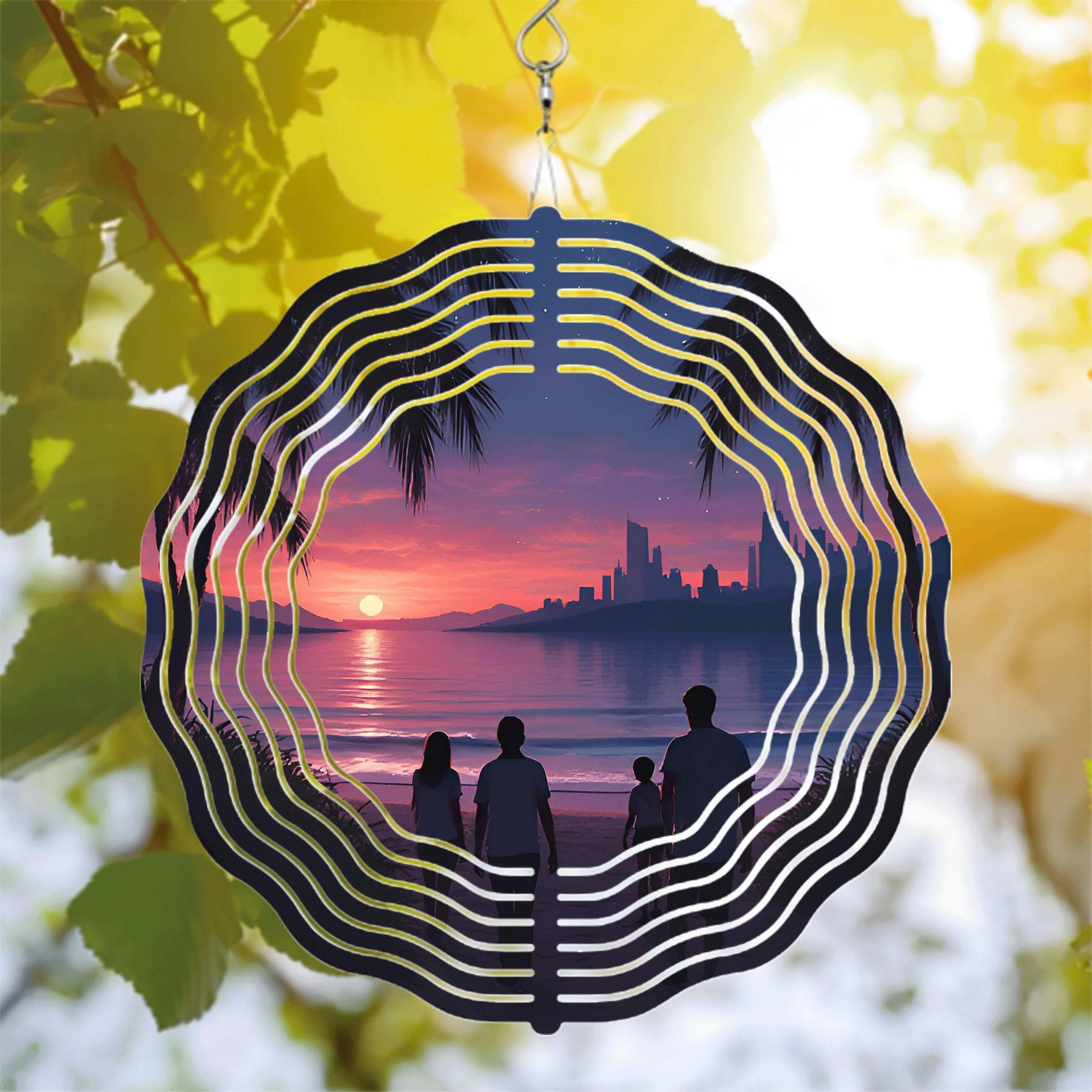 Vibrant Circular Sound Wave Metal Wind Spinner & Chime for Yard ...
