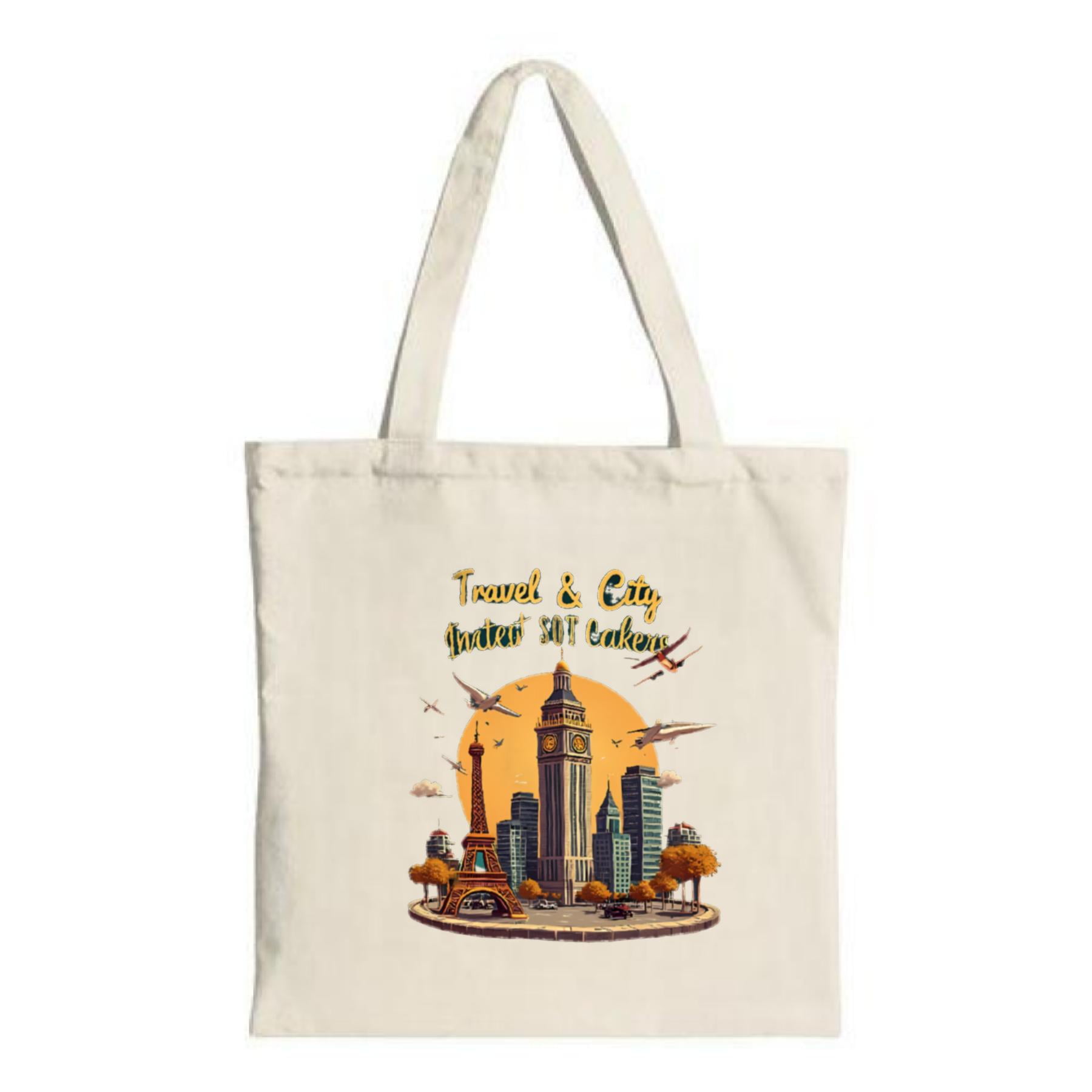 Vibrant City Skyline Tote Bag - Whimsical Design with Iconic Landmarks ...