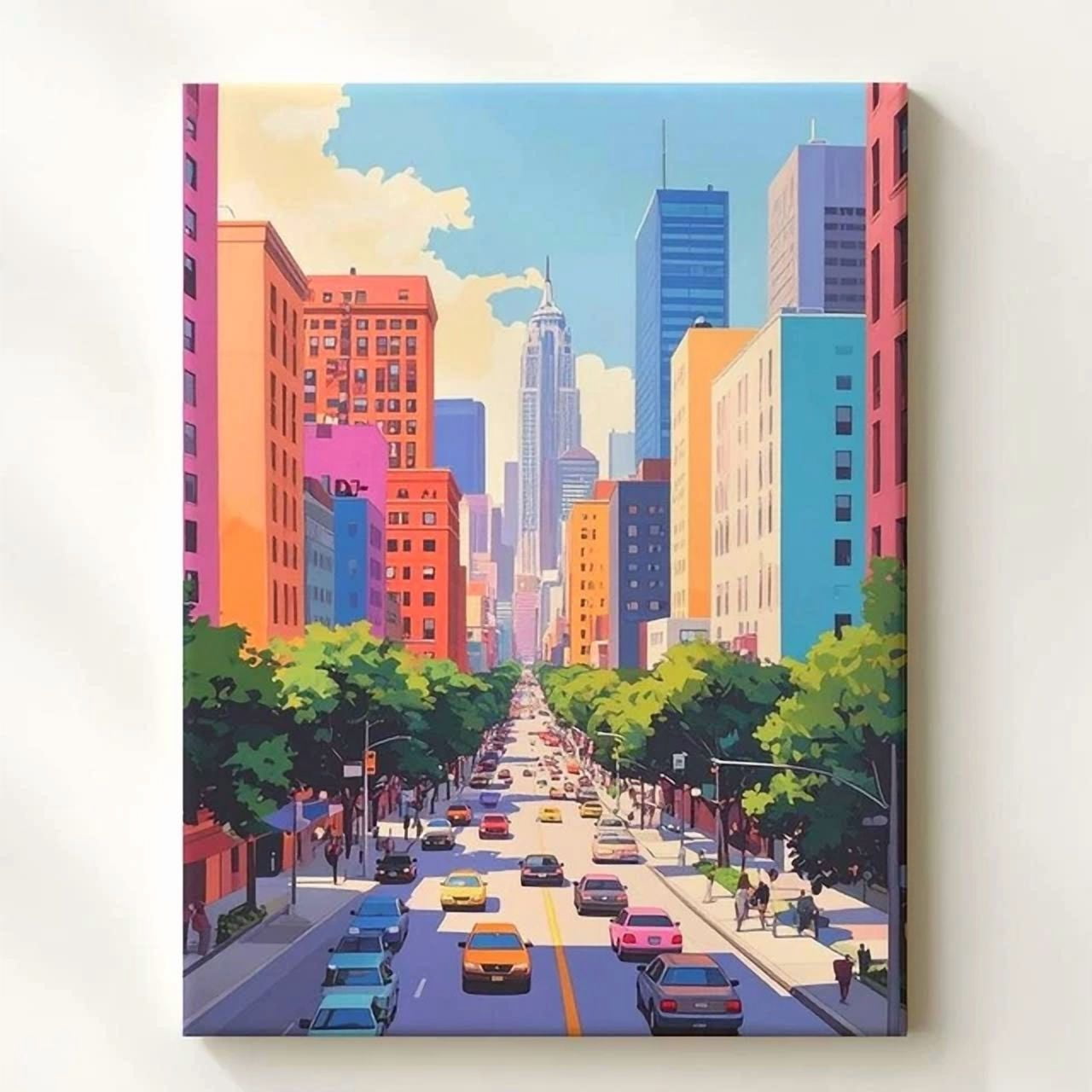 Vibrant Cityscape Posterwhimsical Urban Avenue With High-Rises And ...