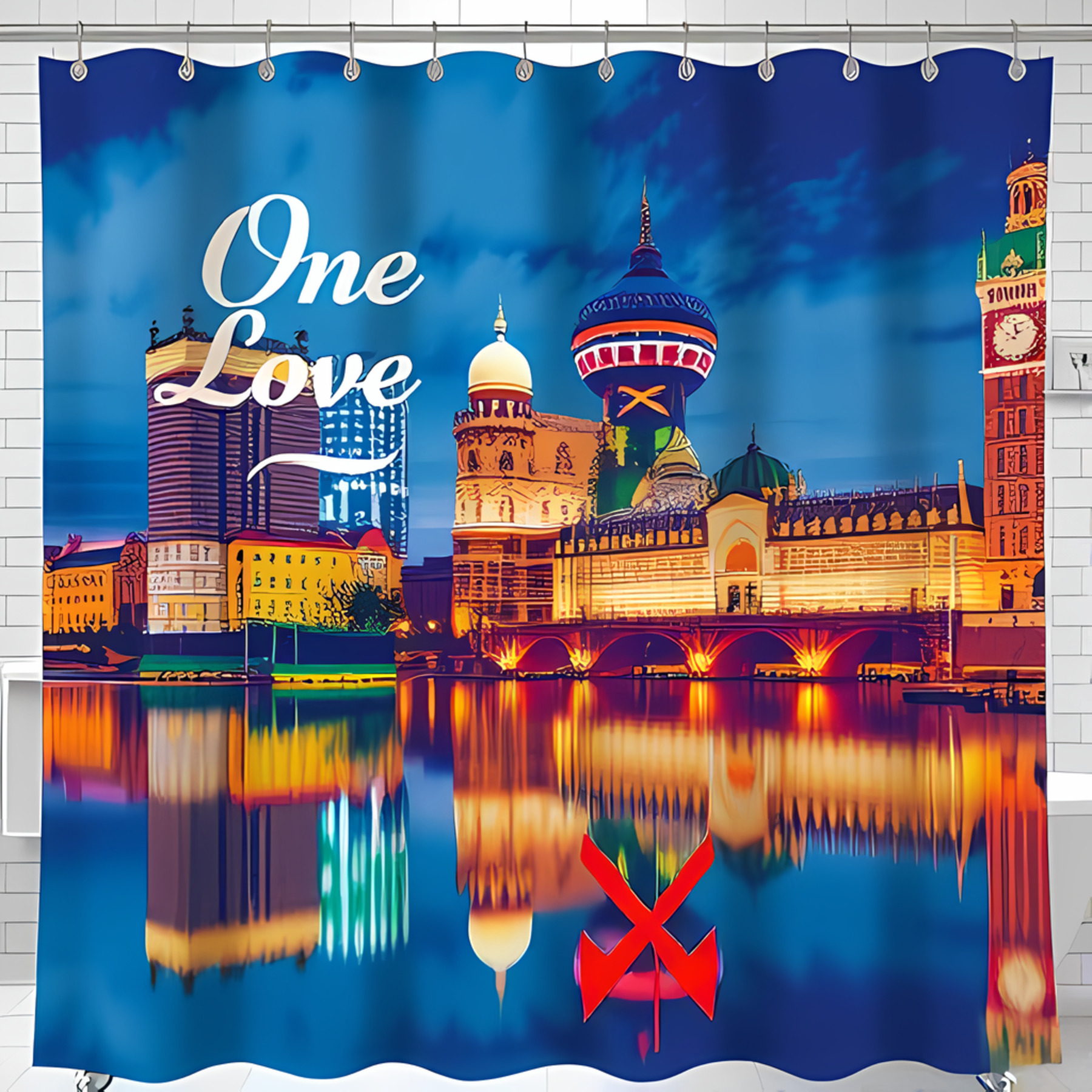 Vibrant Cityscape Shower Curtain - Historic Dome & Clock Tower Design ...