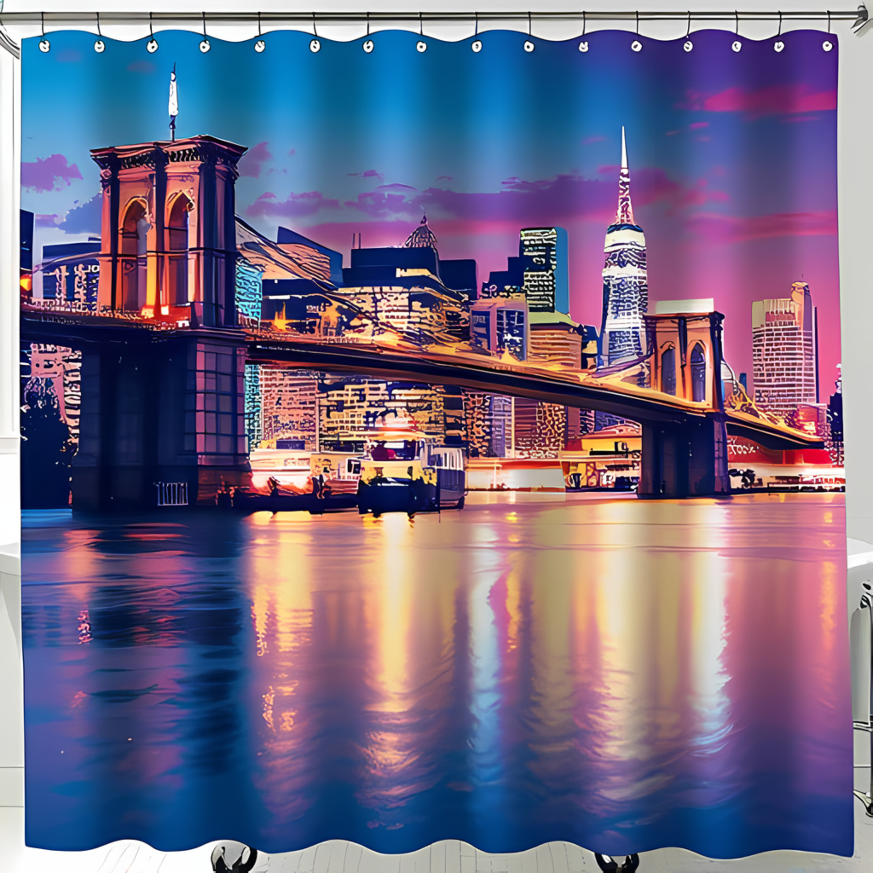 Vibrant Cityscape Shower Curtain - Stunning Night with Illuminated ...