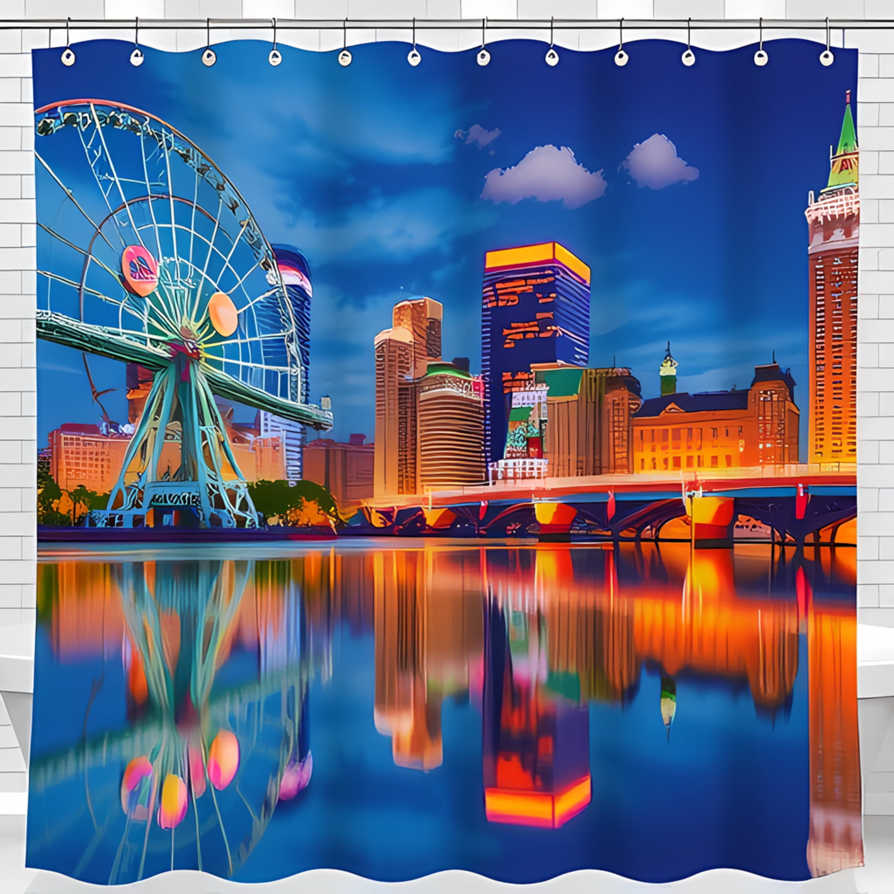 Vibrant Cityscape Shower Curtain - Stunning Nighttime City with ...