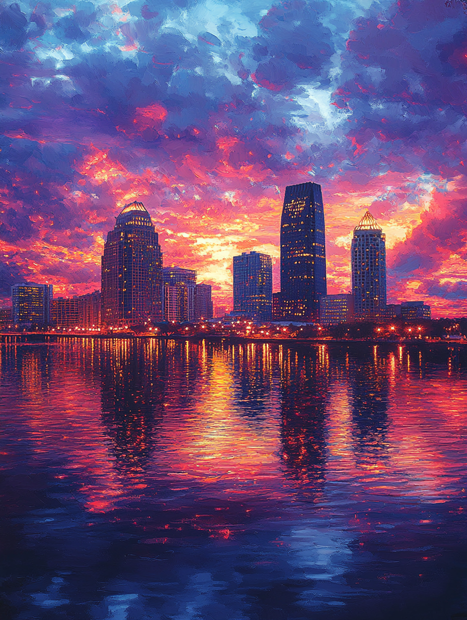 Vibrant Cityscape Sunset Canvas Painting， Perfect for Living Room ...