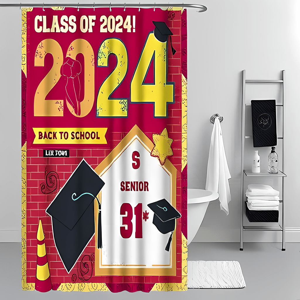 Vibrant Class of 2024 Shower Curtain - Bold Red & Yellow Design with ...