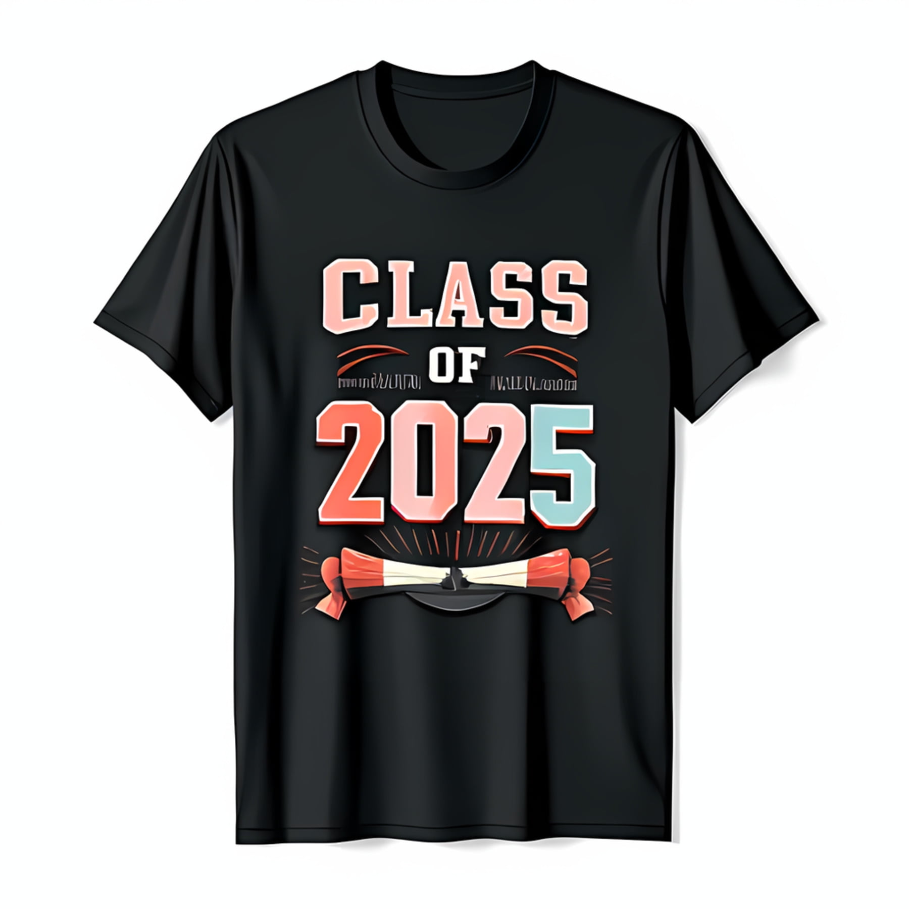 Vibrant Class of 2025 Black T-Shirt with Colorful Graduation Graphic ...