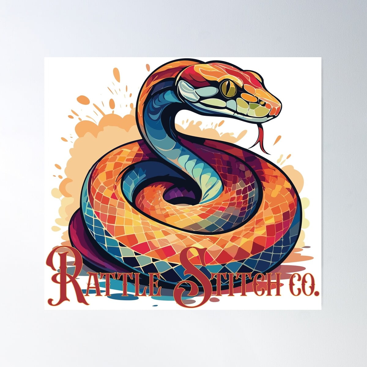 Vibrant Coiled Rattlesnake Western Art – Rattle Stitch Co. Poster Wall ...