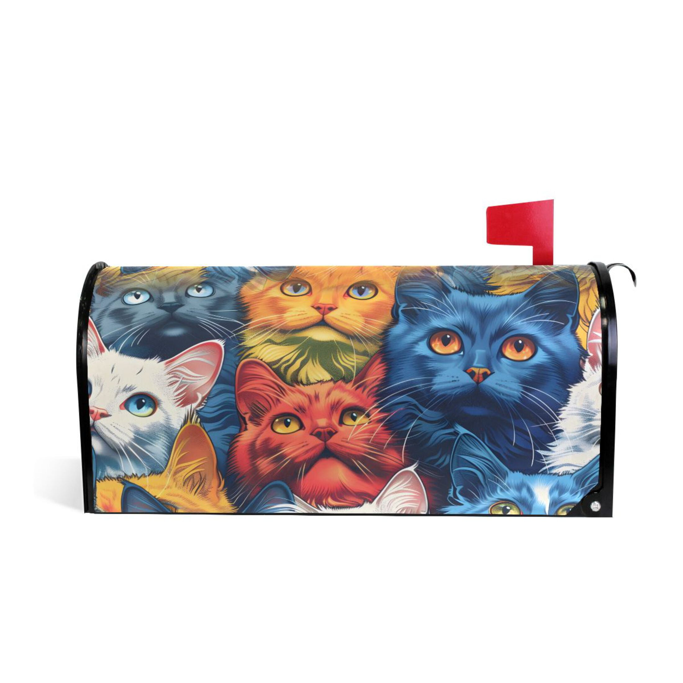 Vibrant Color Cute Cats Mailbox Covers Magnetic Post Box Cover Wraps ...