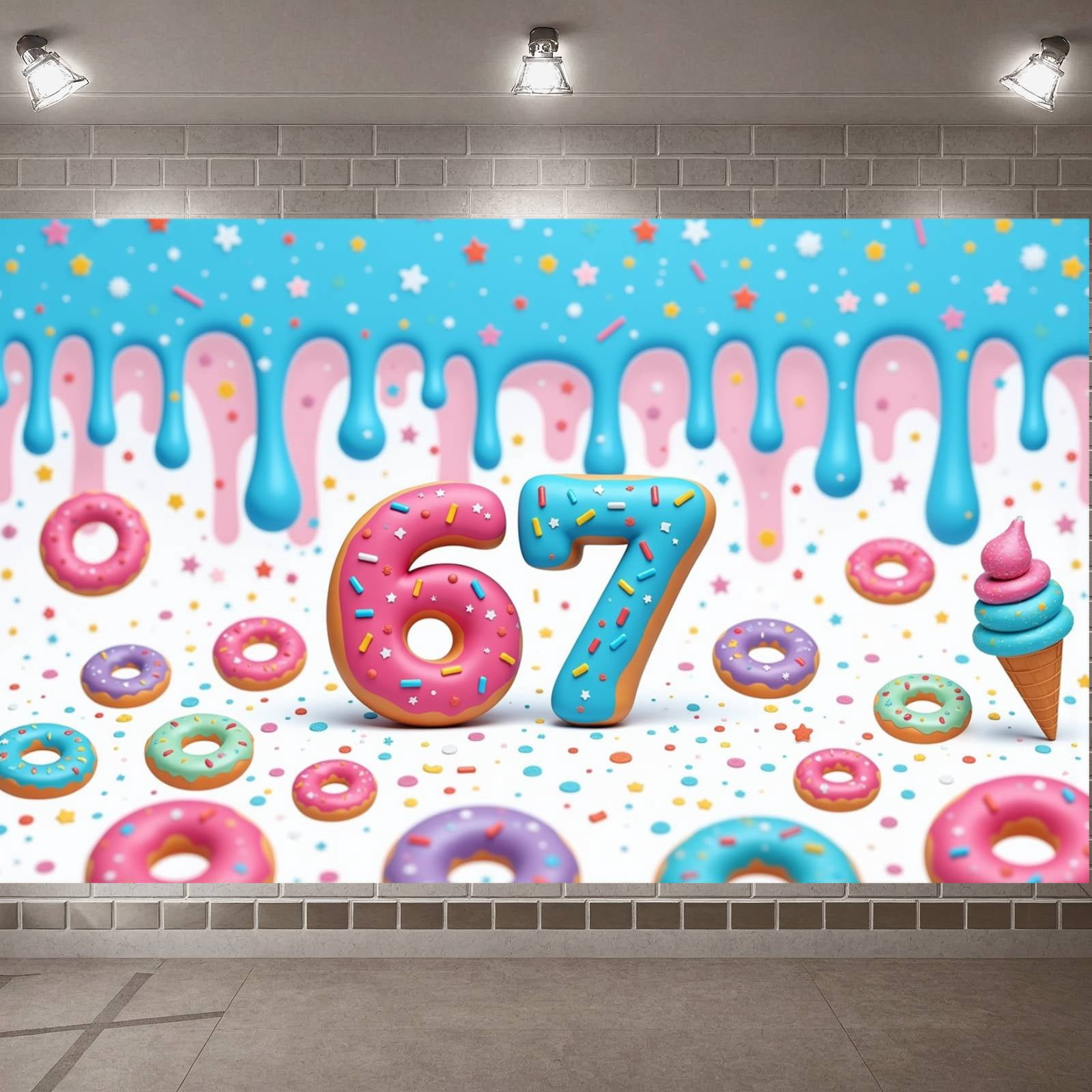 Vibrant Color Donut Themed Banner Pink & Blue Tone Backdrop 3D Number ...