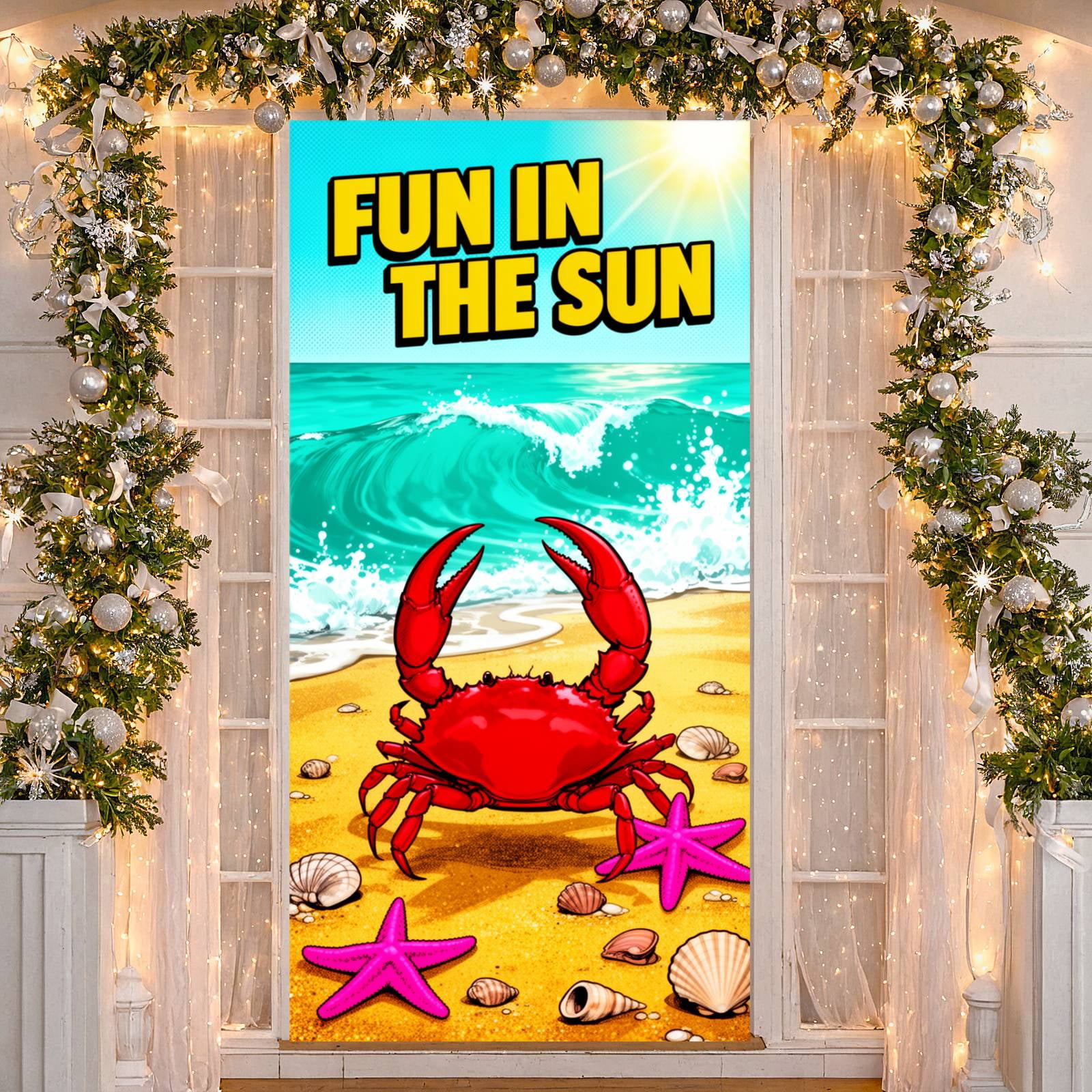 Vibrant Color Fun in the Sun Banner Red Crab Beach Backdrop Seashell ...