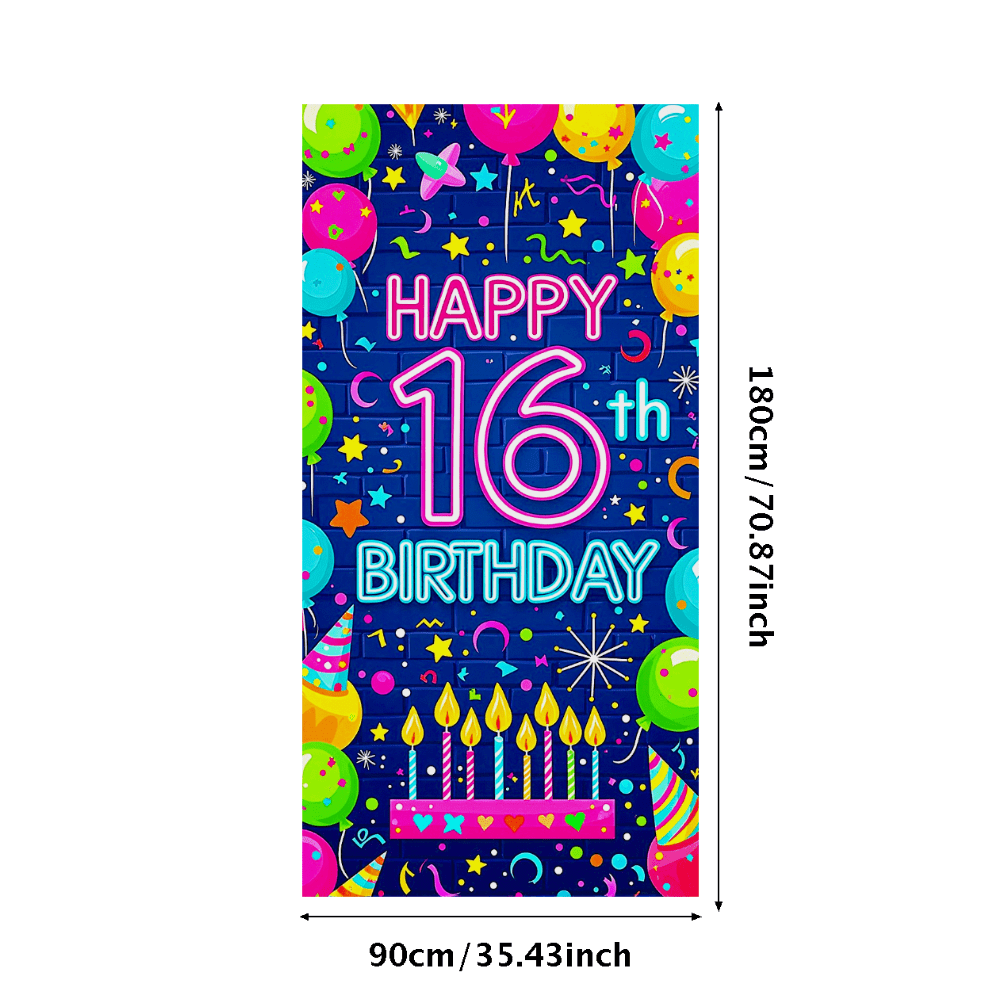 Vibrant Colorful 16th Birthday Banner with Balloons Candles and ...