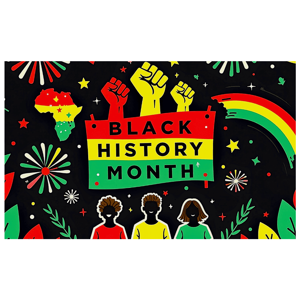 Vibrant Colorful Black History Month Themed Banner with Raised Fists ...