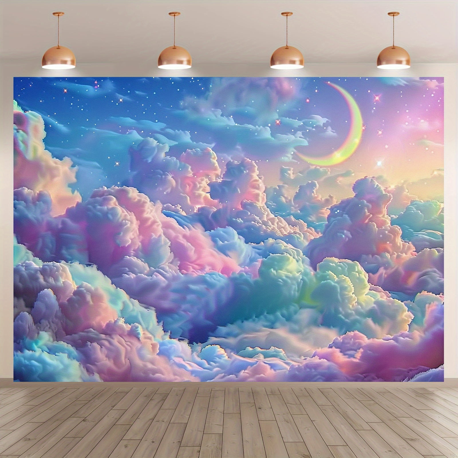 Vibrant Colorful Cloud Birthday Backdrop Crescent Moon Stars Baby ...