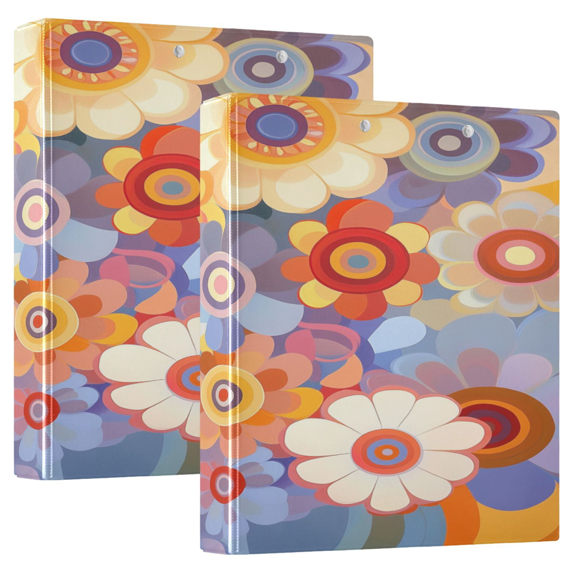 Vibrant Colorful Flowers Pattern 12.4x10.6in PVC Round Ring Binder, D ...