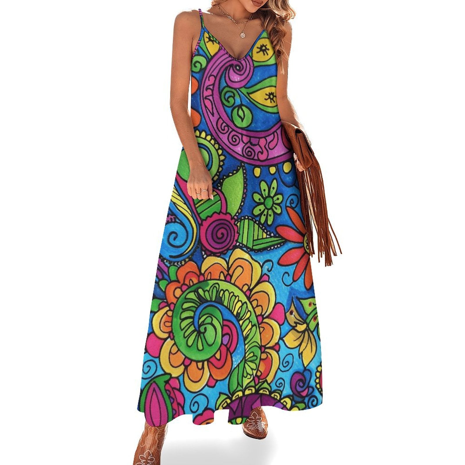 Vibrant Colorful Psychedelic Floral Design Sleeveless Dress Woman ...