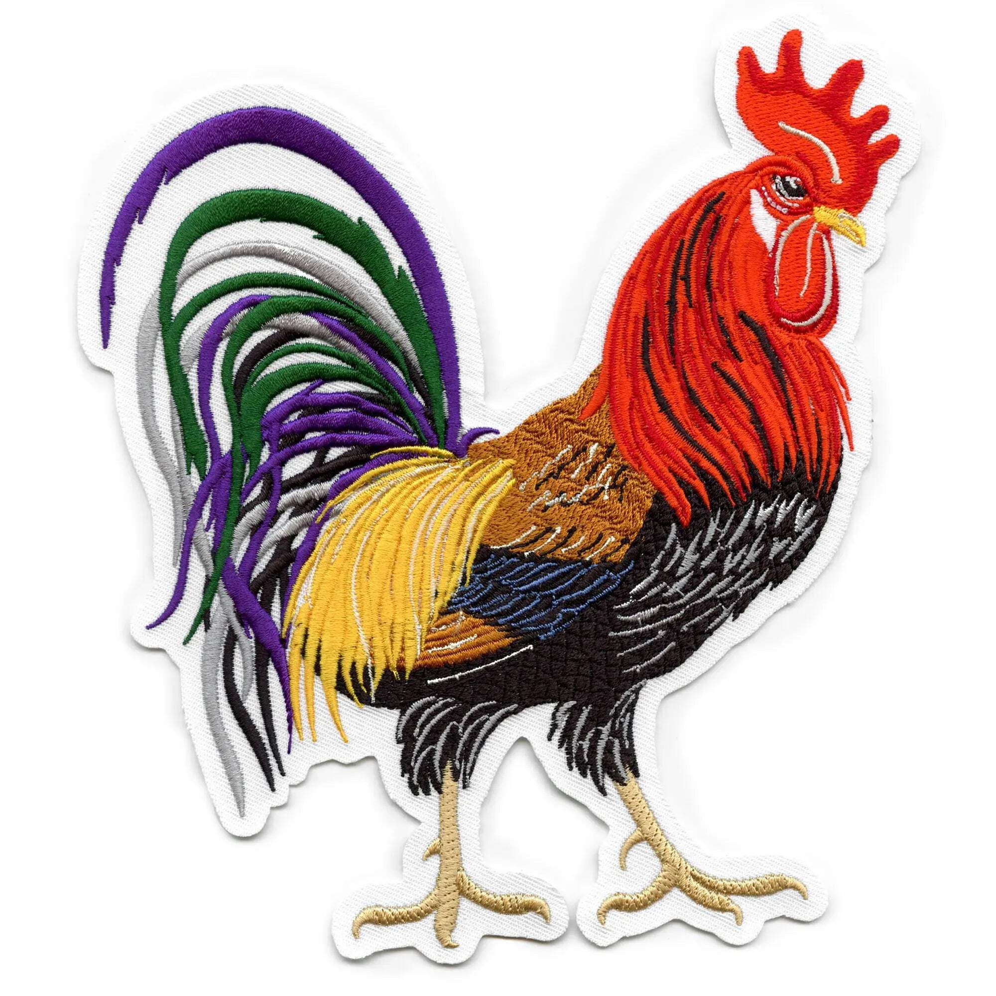 Vibrant Colorful Rooster Patch Mexican Ego Farm XL Embroidered Iron On ...