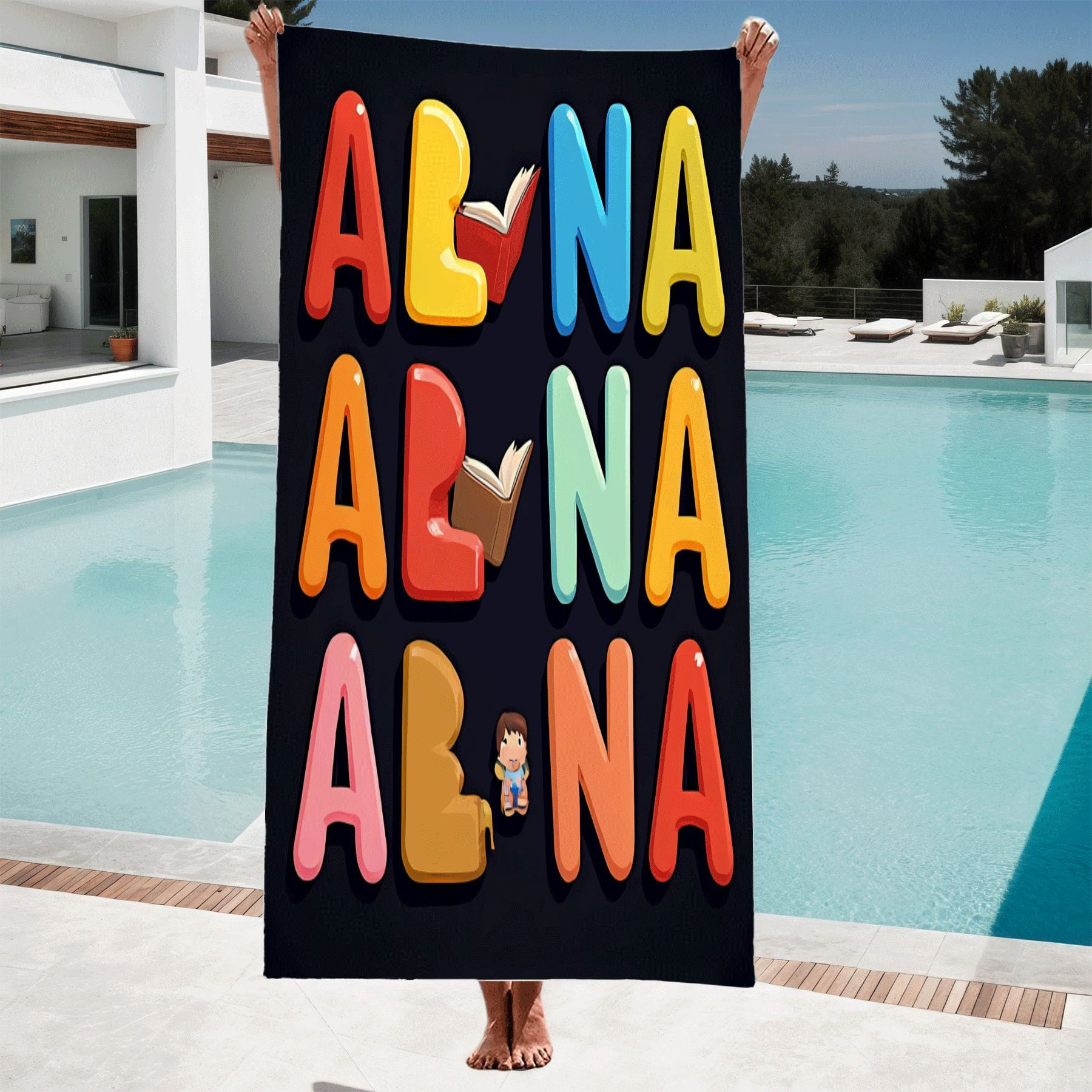 Vibrant Colorful Rounded Letters Beach Towel - Playful Design with Open ...