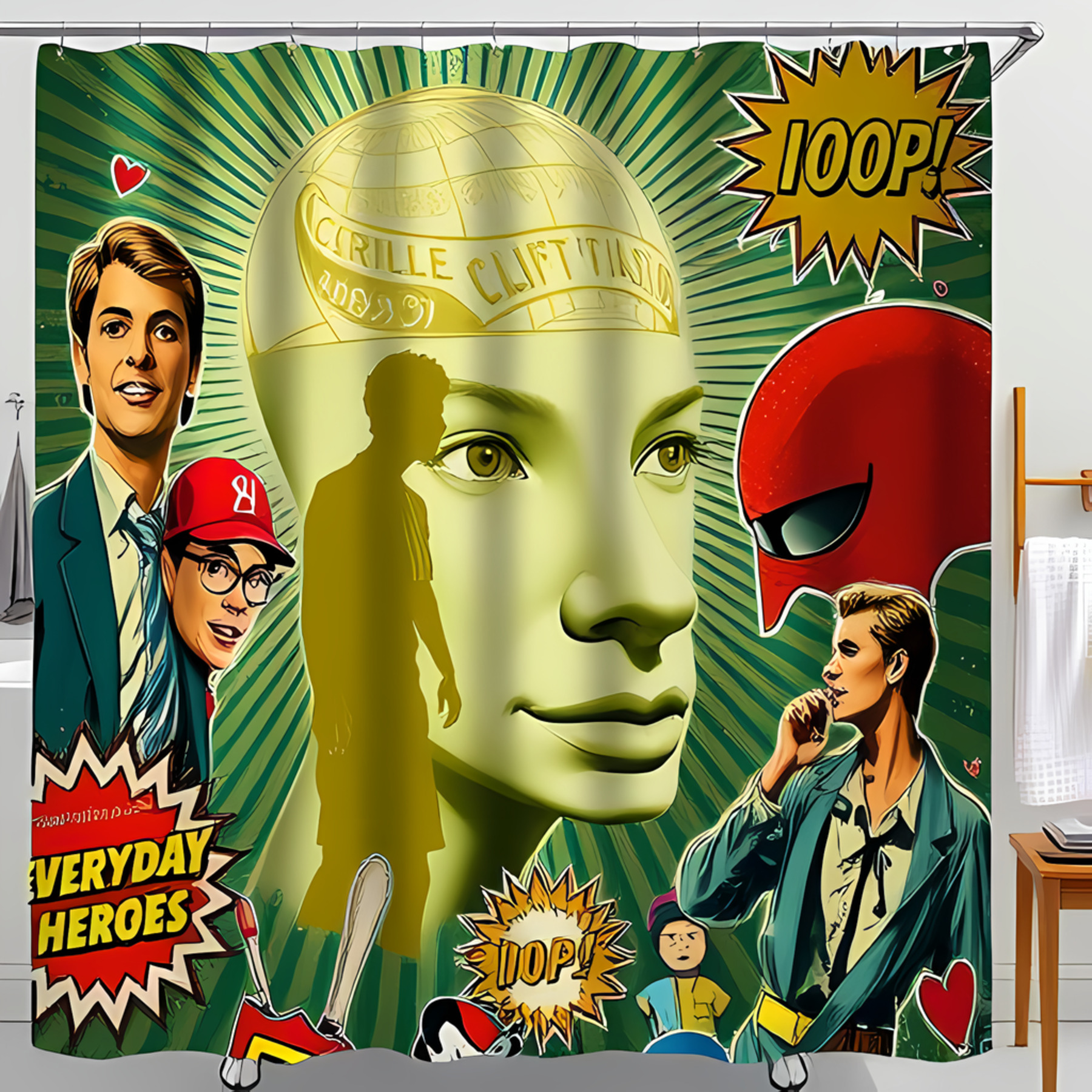 Vibrant Comic - Style Shower Curtain with Colorful Illustrations and ...