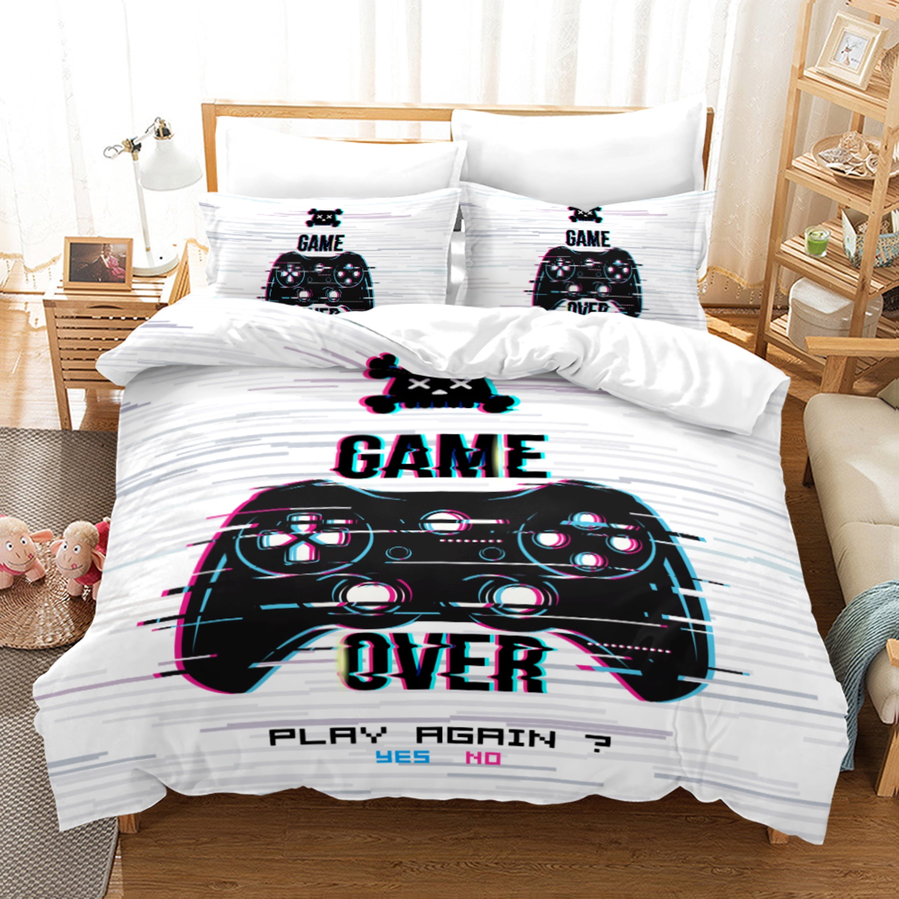 Vibrant Controller Bedding Set Pixelated Design with "GAME OVER ...