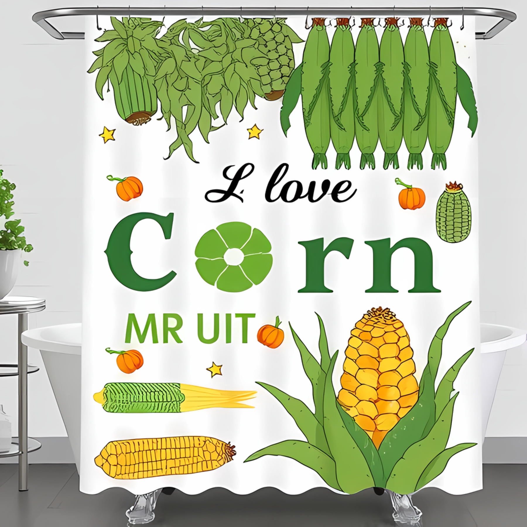 Vibrant Corn Themed Shower Curtain with 'I Love Corn' Message ...