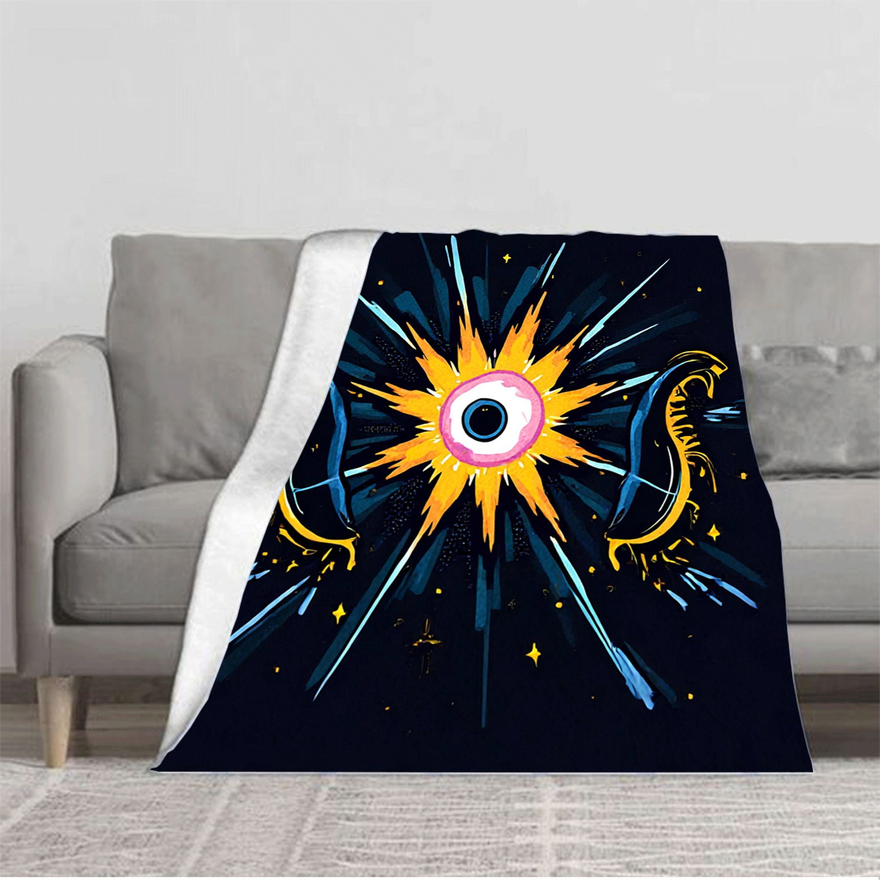Vibrant Cosmic Eye Design Flannel Blanket - Soft Warm Cozy for Sofa ...