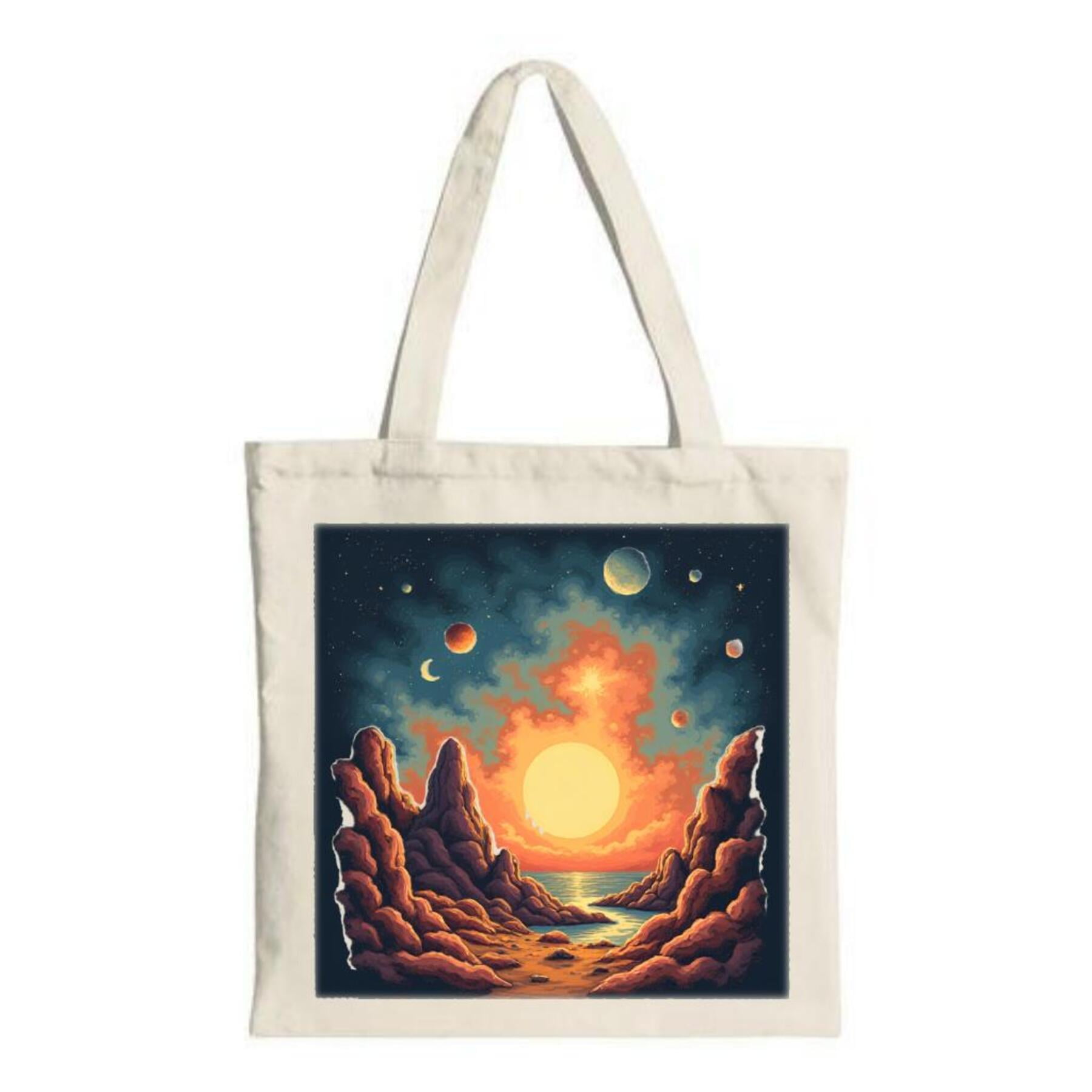 Vibrant Cosmic Landscape Canvas Tote Bag - Bodies & Rugged Terrain ...