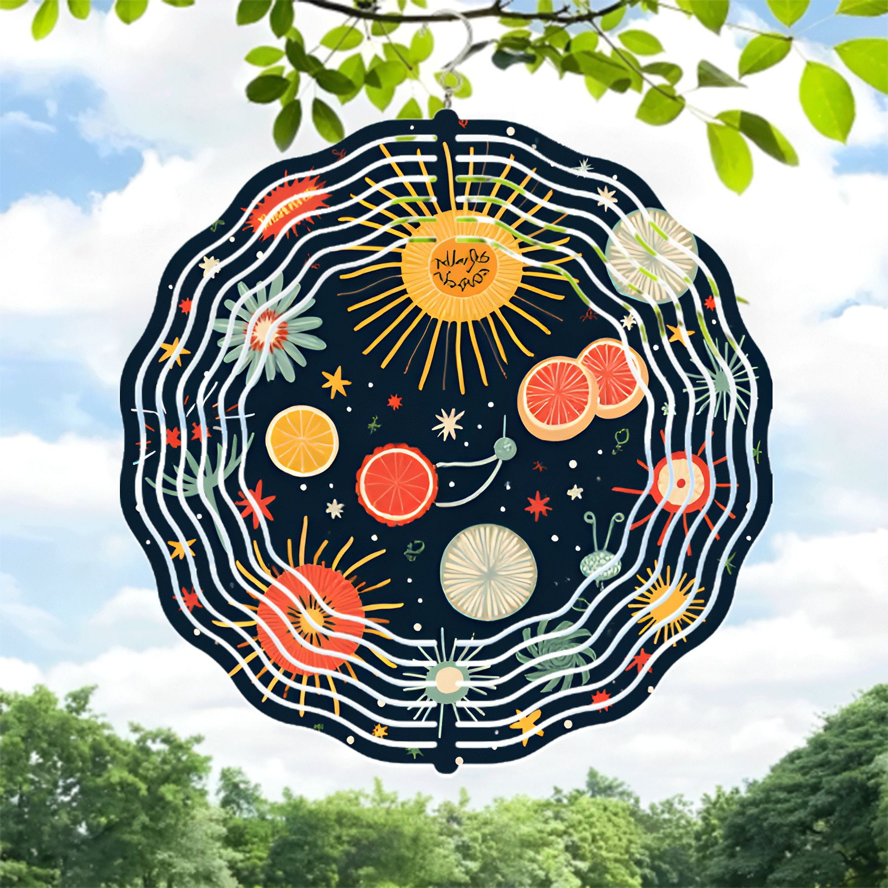Vibrant Cosmic Metal Wind Spinner & Chime - Whimsical Sun Colorful ...