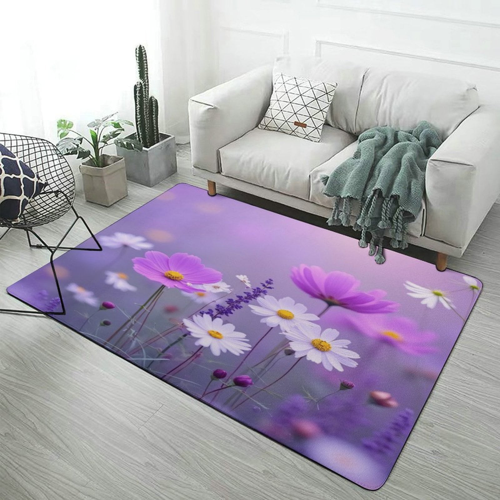 Vibrant Cosmos Flowers in Bloom Carpet Style Living Room Bedroom Rug ...